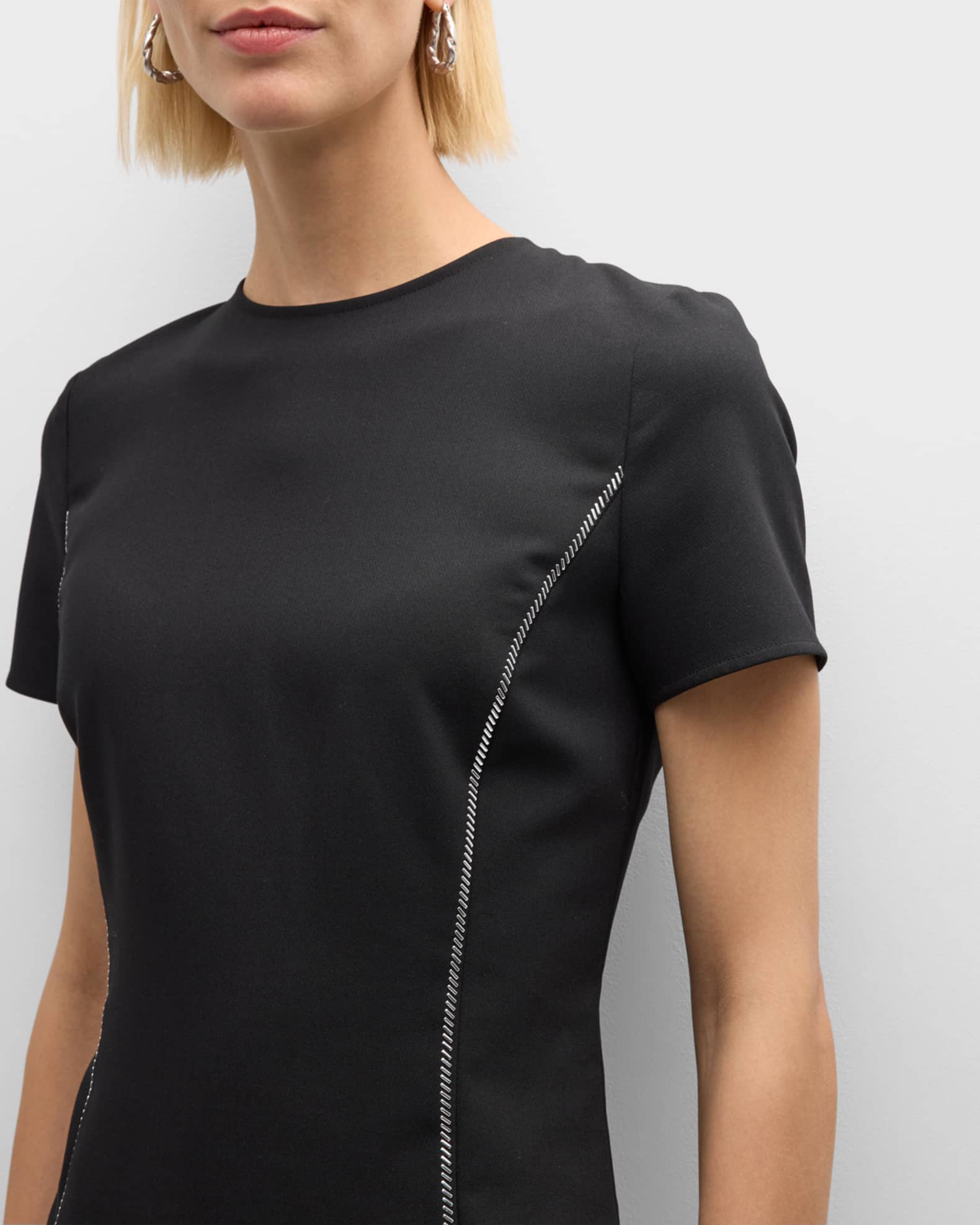 Emporio Armani Embellished Short-Sleeve Techno Cady Dress | Neiman Marcus