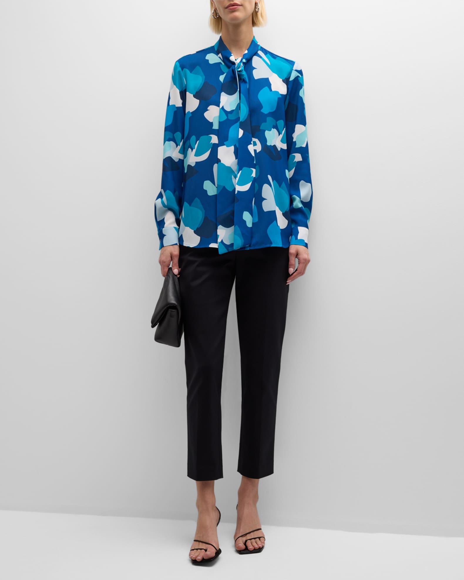 Emporio Armani Tie-Neck Abstract-Print Crepon Blouse | Neiman Marcus