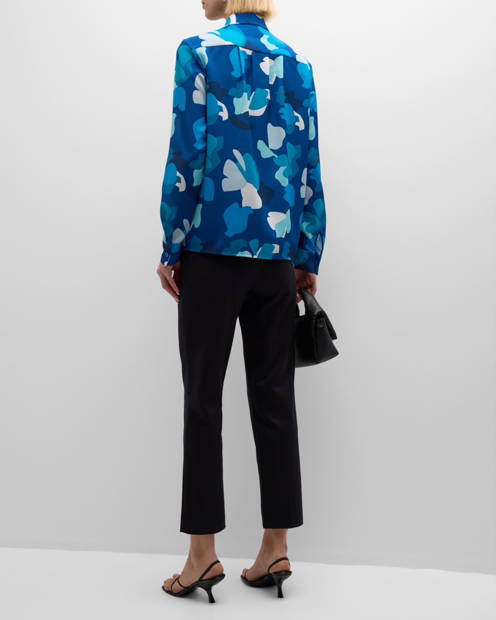 Emporio Armani Tie-Neck Abstract-Print Crepon Blouse | Neiman Marcus