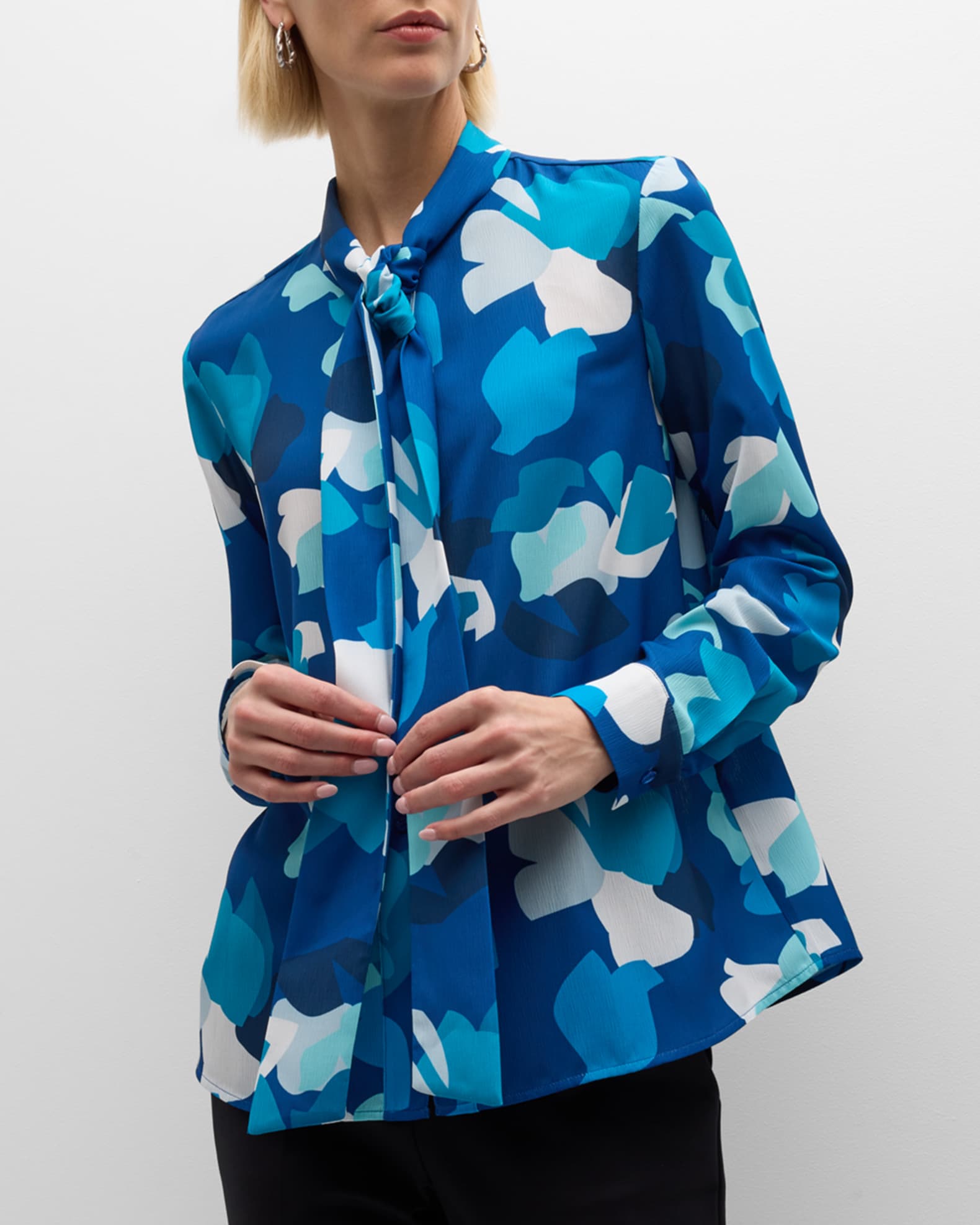 Emporio Armani Tie-Neck Abstract-Print Crepon Blouse | Neiman Marcus