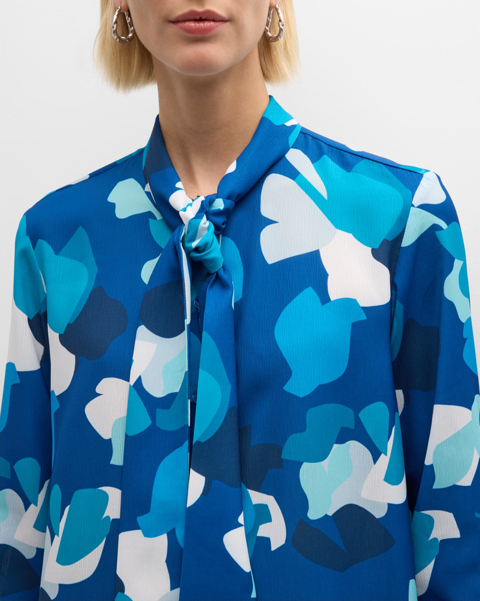 Emporio Armani Tie-Neck Abstract-Print Crepon Blouse | Neiman Marcus