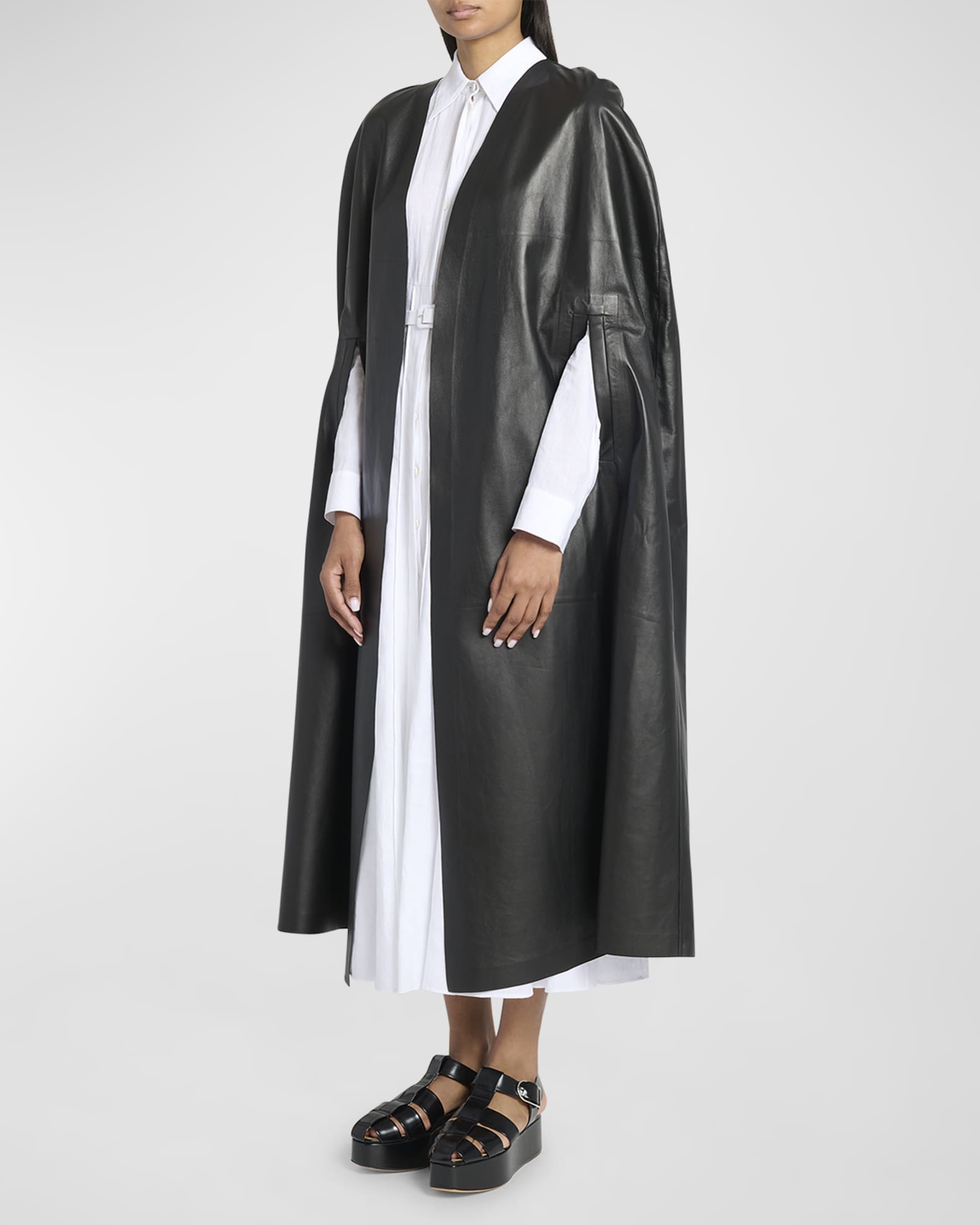 Gabriela Hearst Lindlow Leather Long Cape | Neiman Marcus