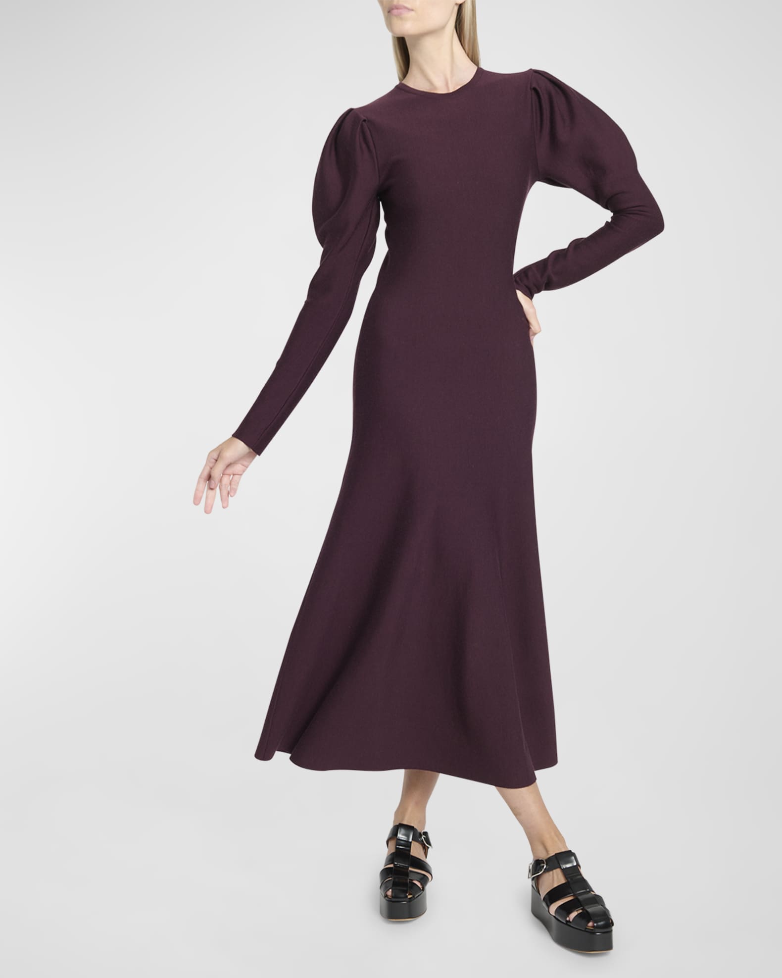 Gabriela Hearst Hannah Puff-Sleeve Wool-Cashmere Maxi Dress | Neiman Marcus