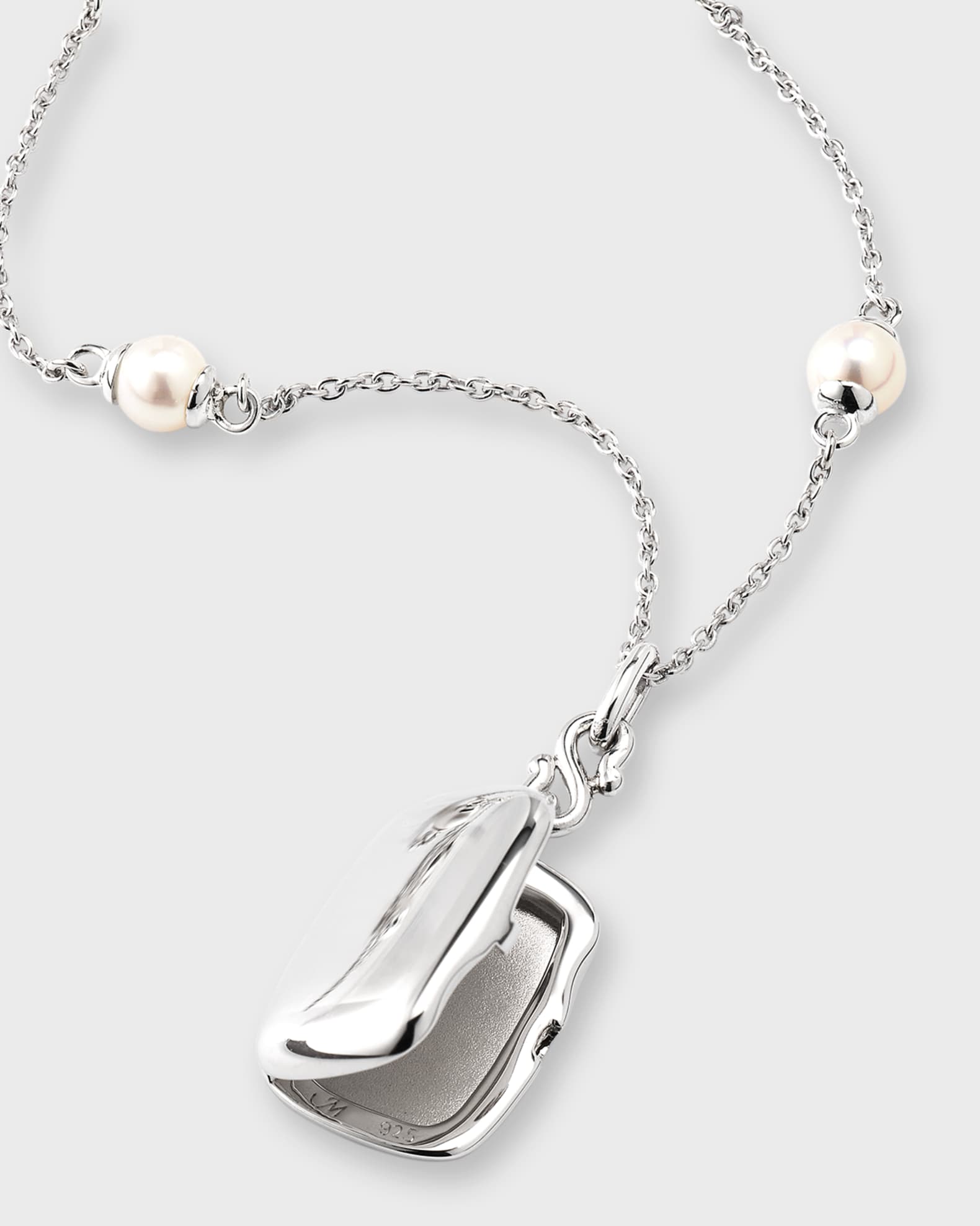 Monica Rich Kosann Sterling Silver Britt Slim Locket Pearl Chain ...