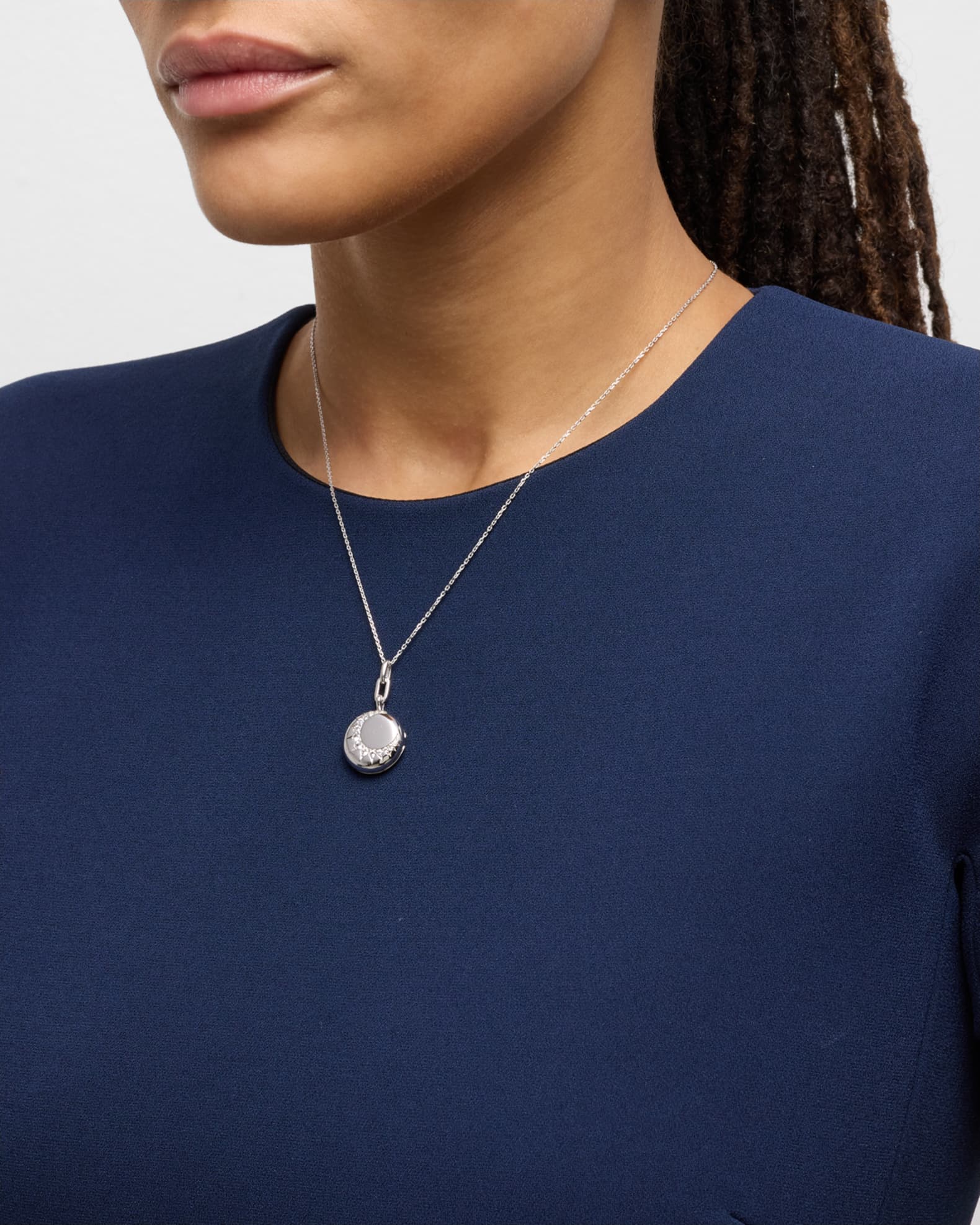 Monica Rich Kosann Sterling Silver Sun Locket Necklace with White ...