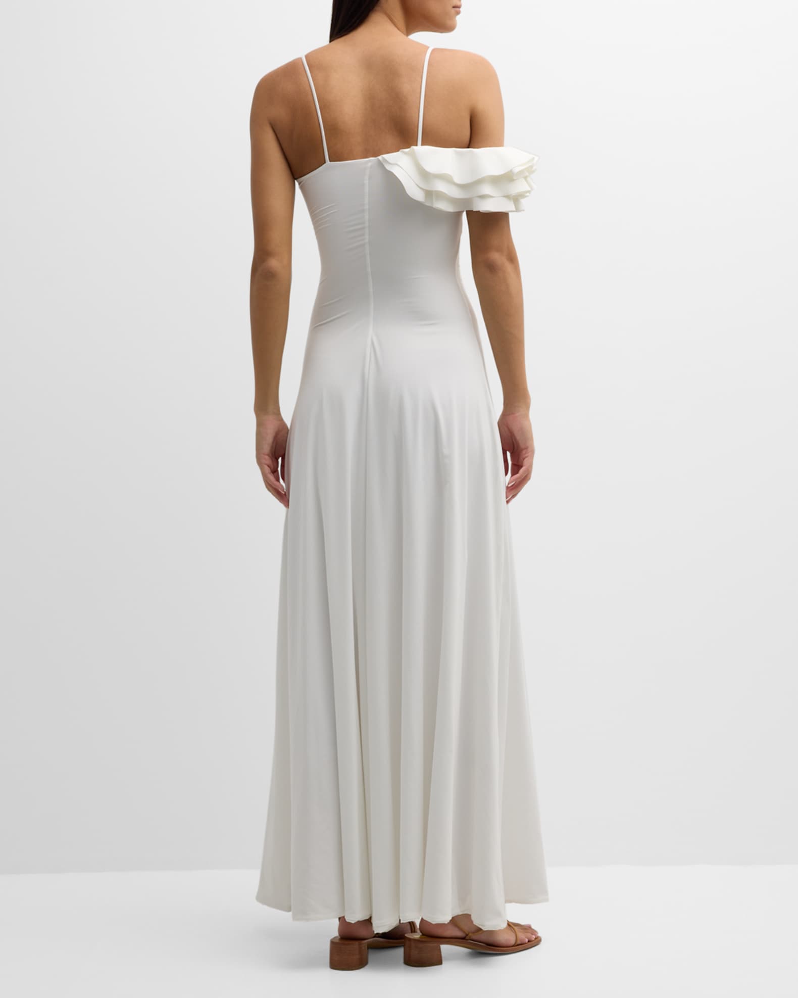 MAYGEL CORONEL Cavalieri Ruffle-Shoulder Maxi Dress | Neiman Marcus