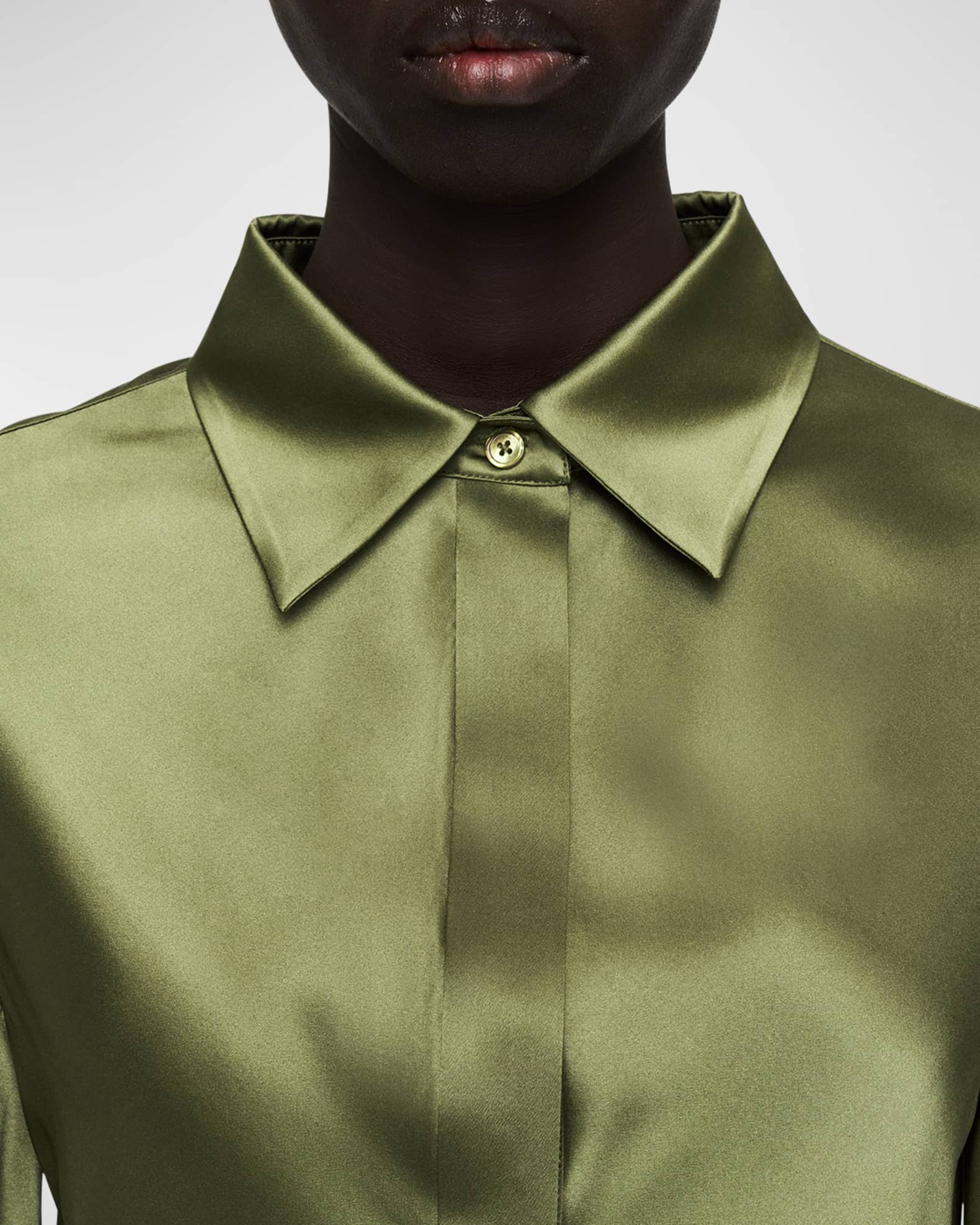 Joseph Brunel Button-Down Silk Satin Blouse | Neiman Marcus