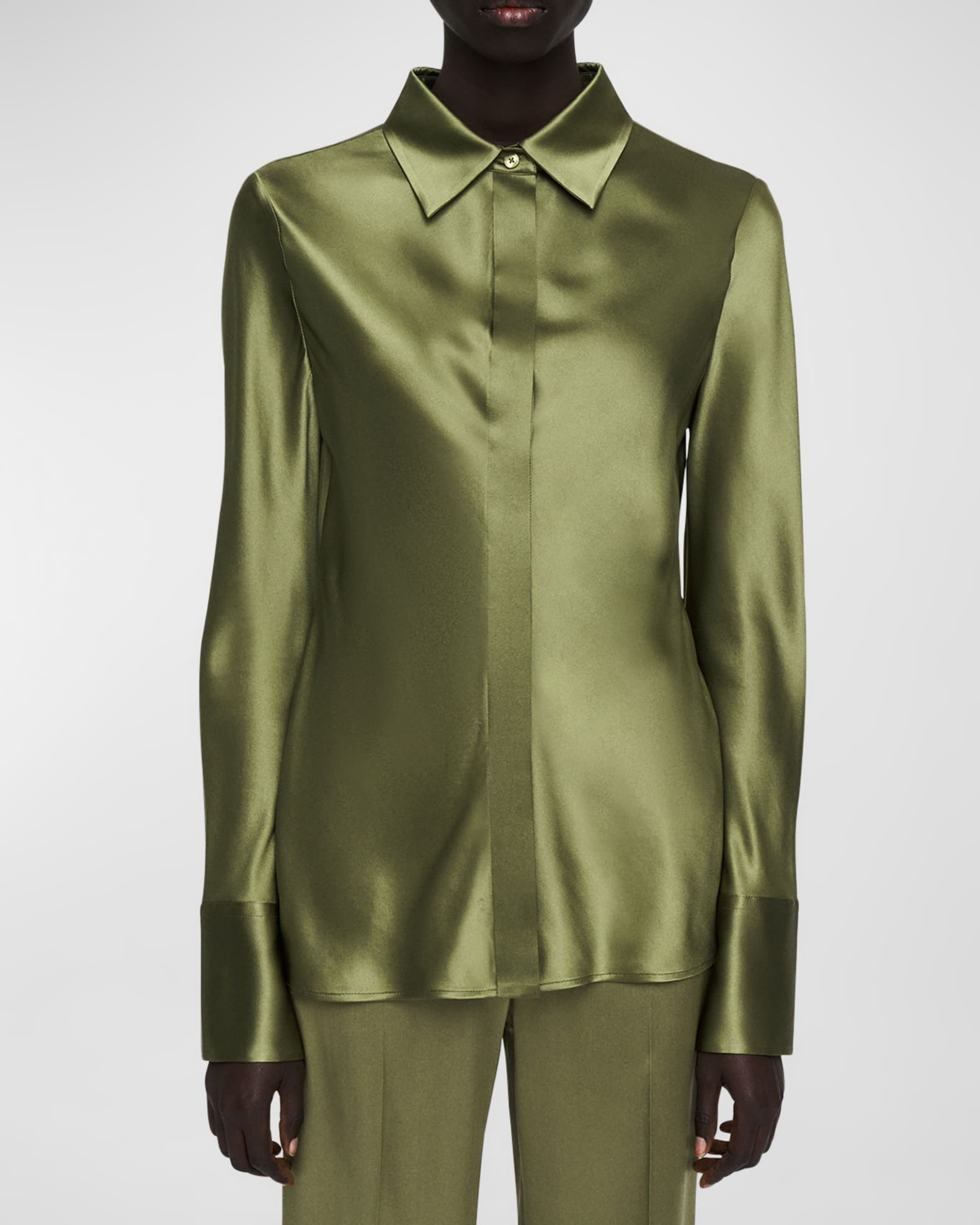Joseph Brunel Button-Down Silk Satin Blouse | Neiman Marcus