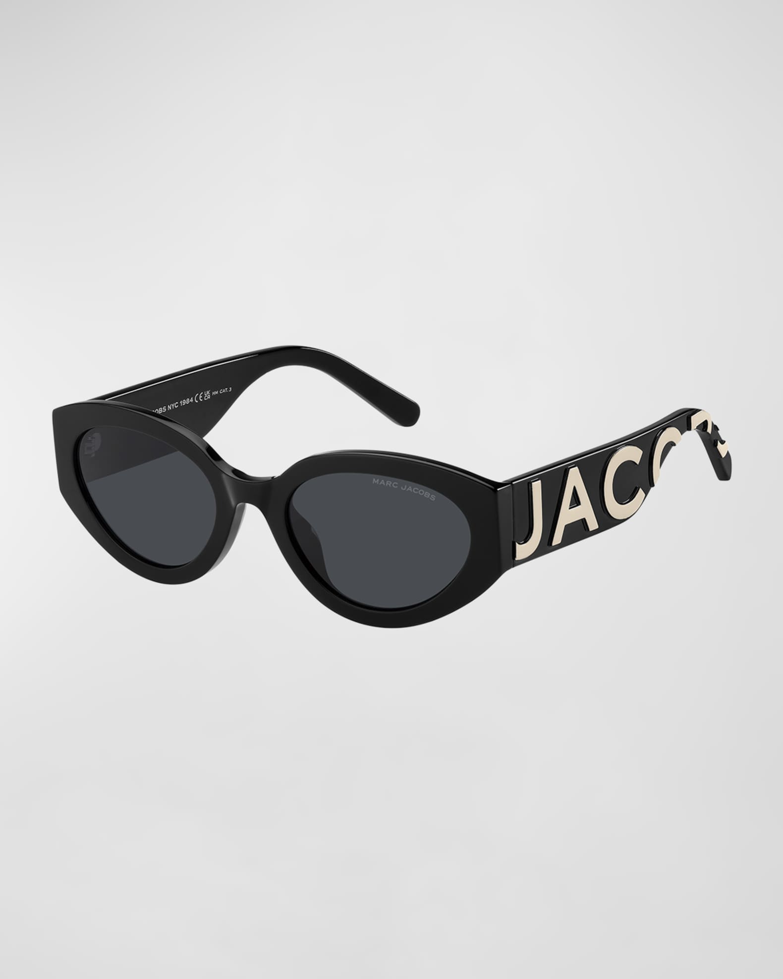 Marc Jacobs Embossed Logo Acetate Oval Sunglasses | Neiman Marcus