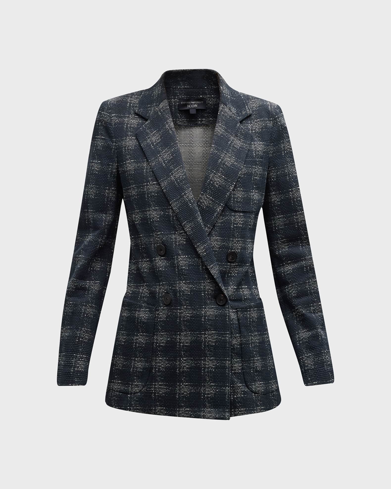 Emporio Armani Double-Breasted Check Jacquard Blazer | Neiman Marcus