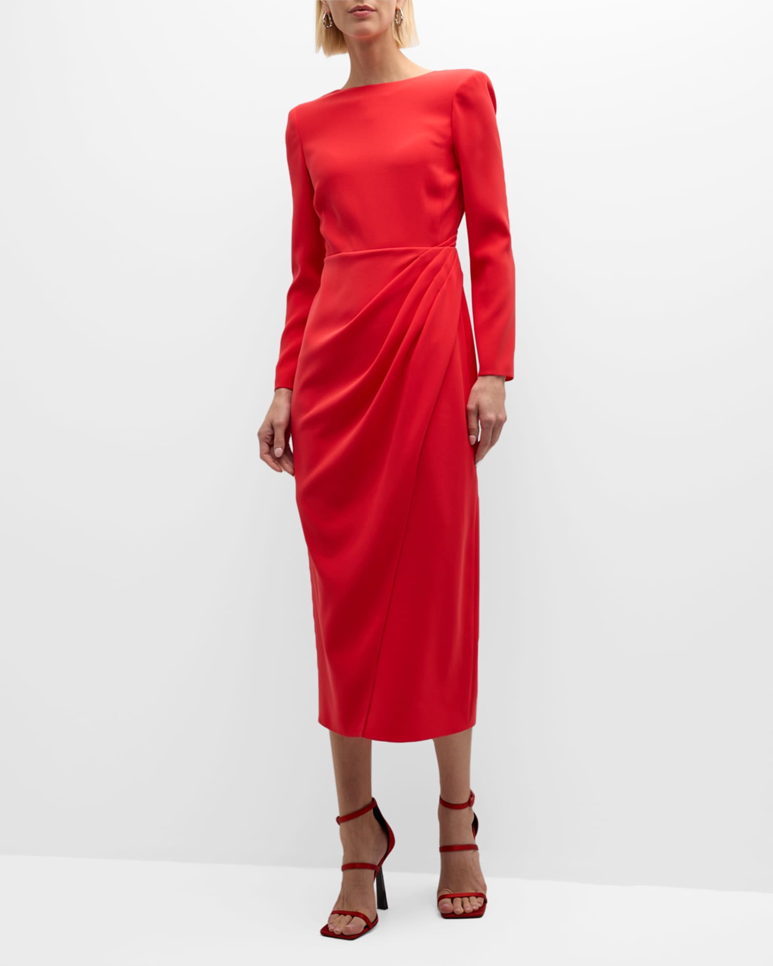 Emporio Armani Pleated Cady Column Midi Dress | Neiman Marcus