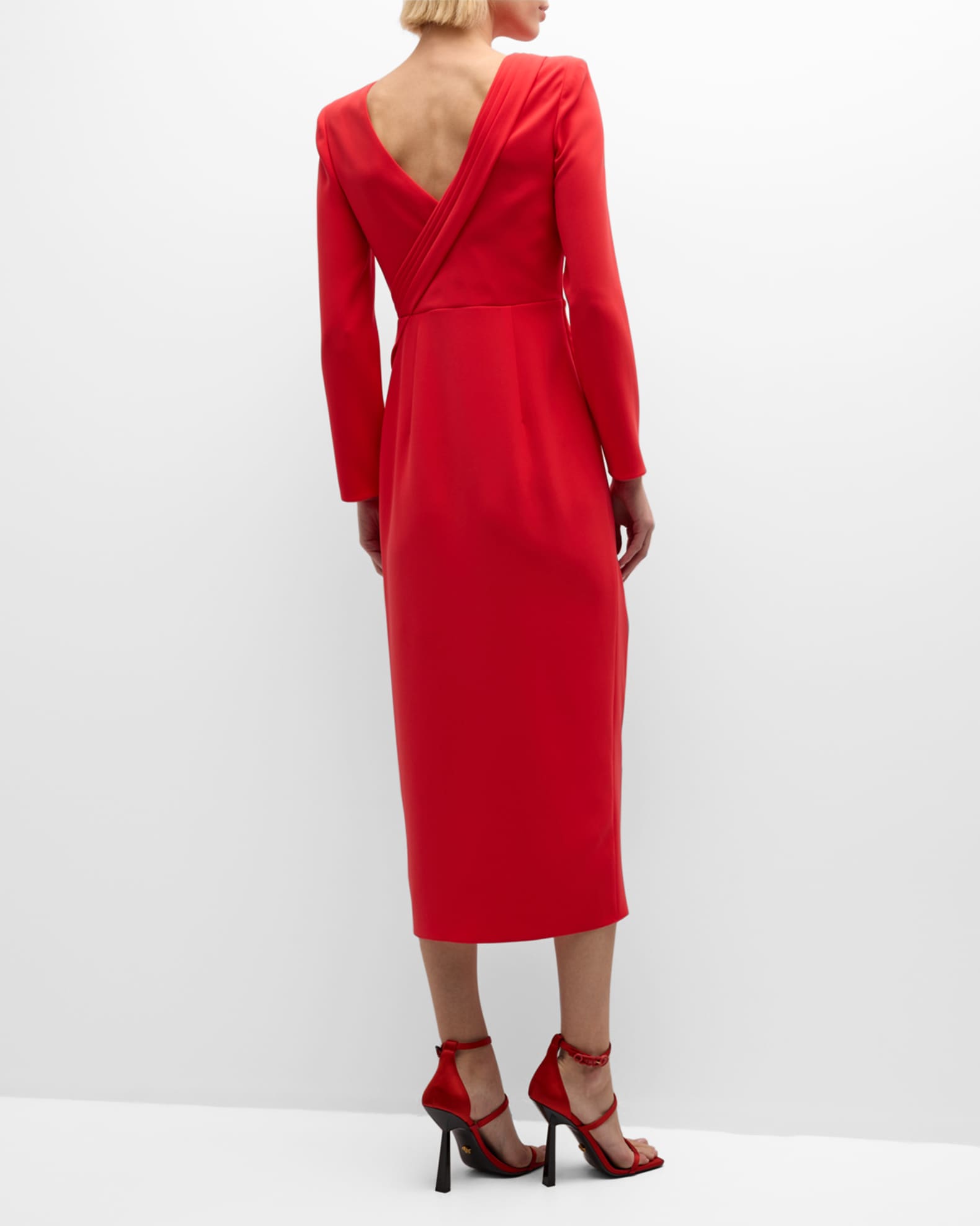 Emporio Armani Pleated Cady Column Midi Dress | Neiman Marcus