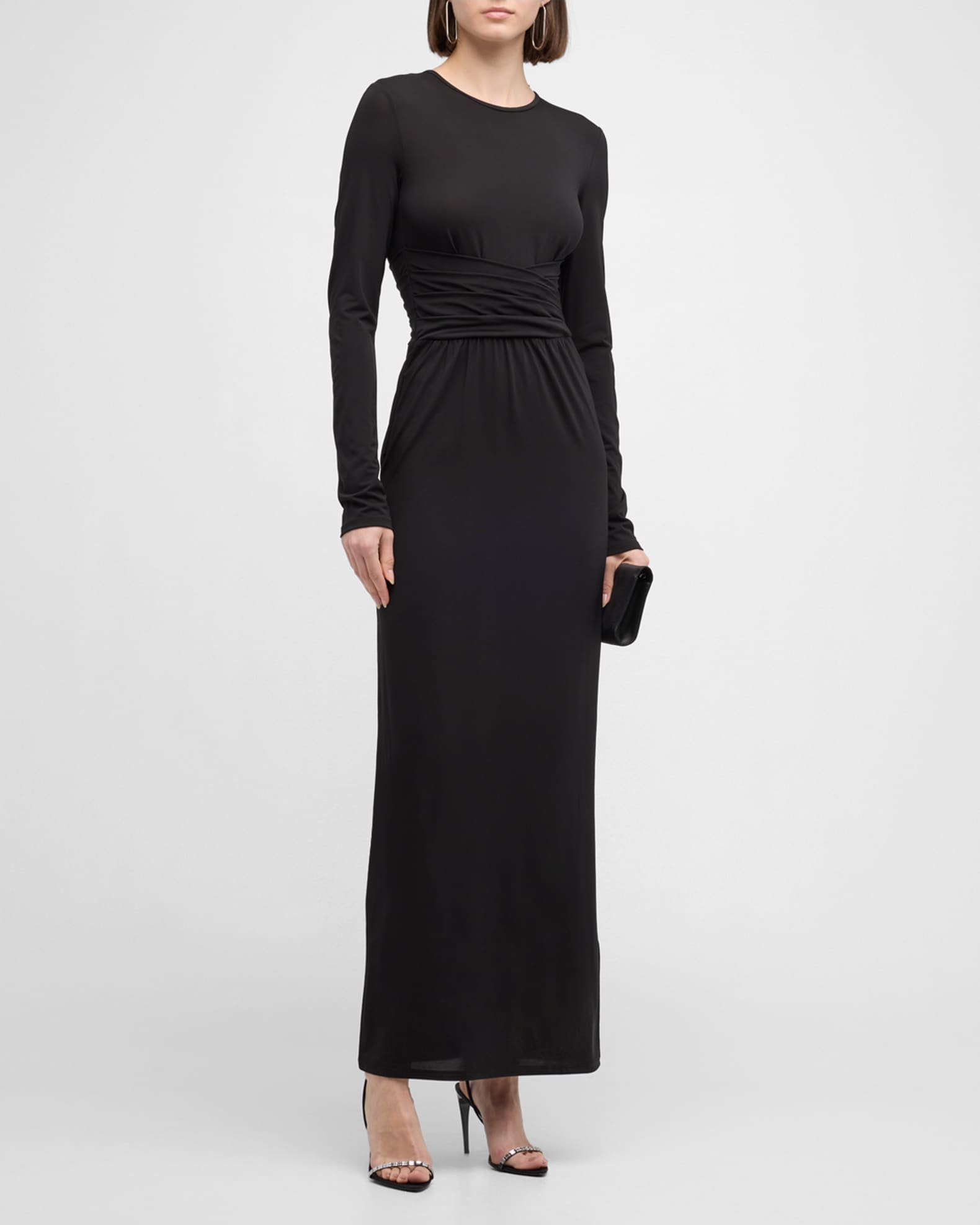 Emporio Armani Pleated Long-Sleeve Jersey Column Gown | Neiman Marcus