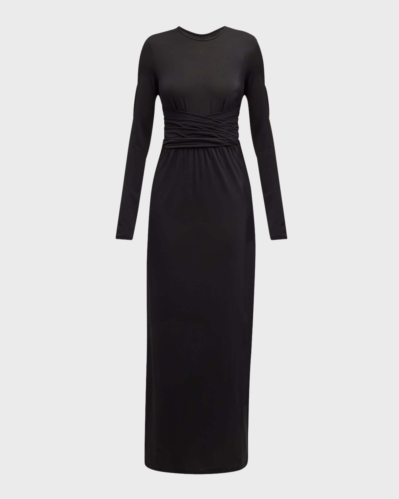 Emporio Armani Pleated Long-Sleeve Jersey Column Gown | Neiman Marcus