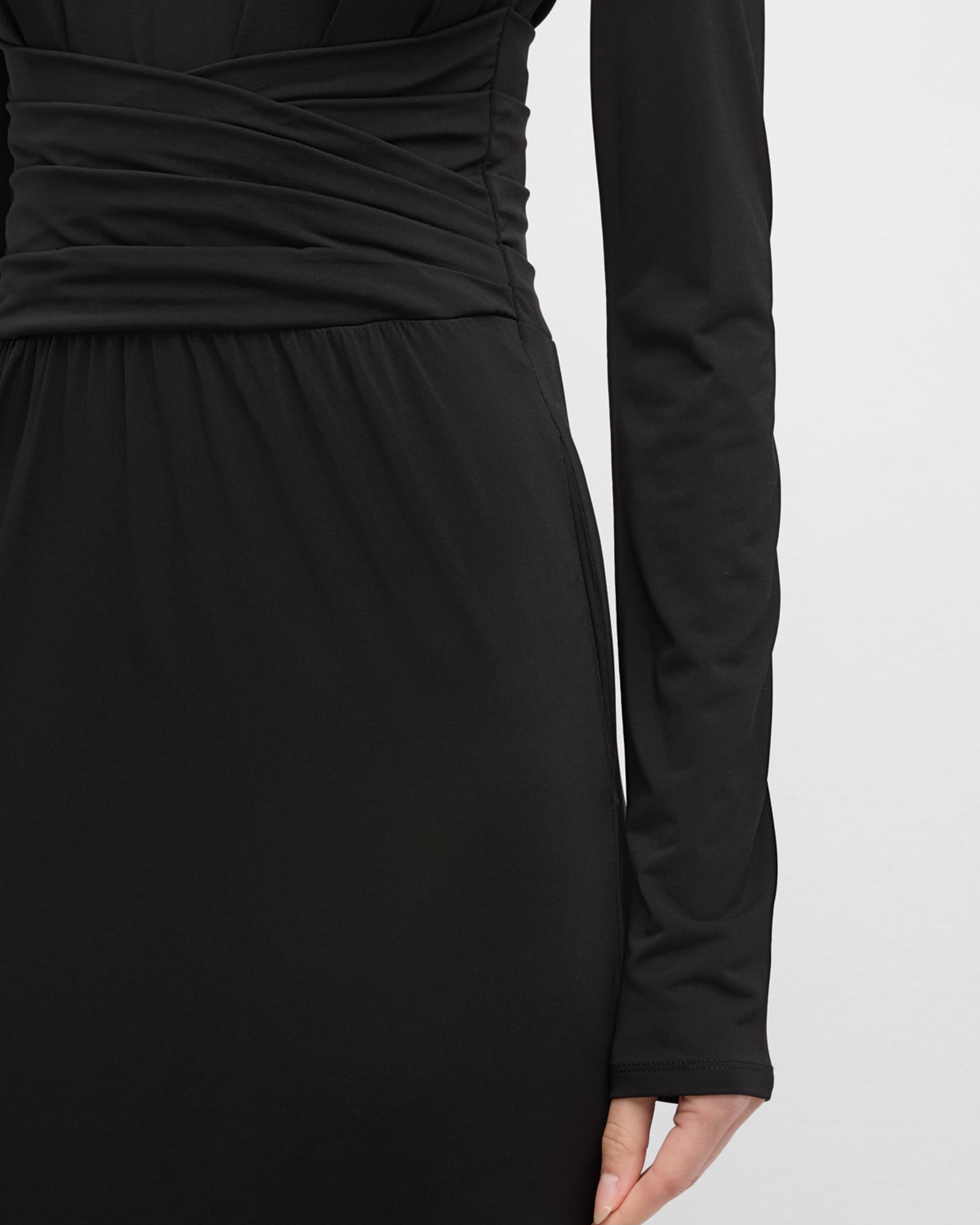 Emporio Armani Pleated Long-Sleeve Jersey Column Gown | Neiman Marcus
