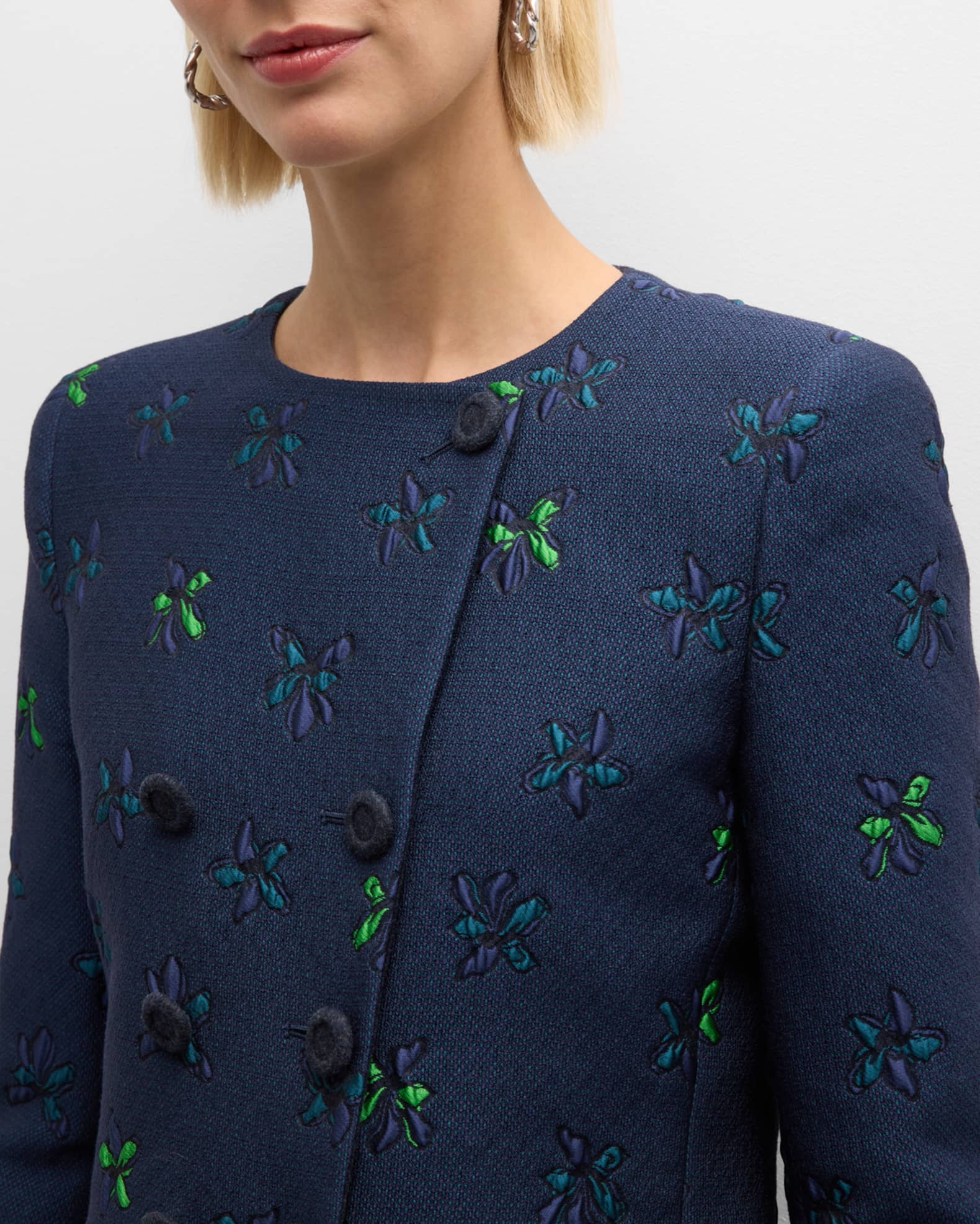 Emporio Armani Double-Breasted Floral Jacquard Jacket | Neiman Marcus