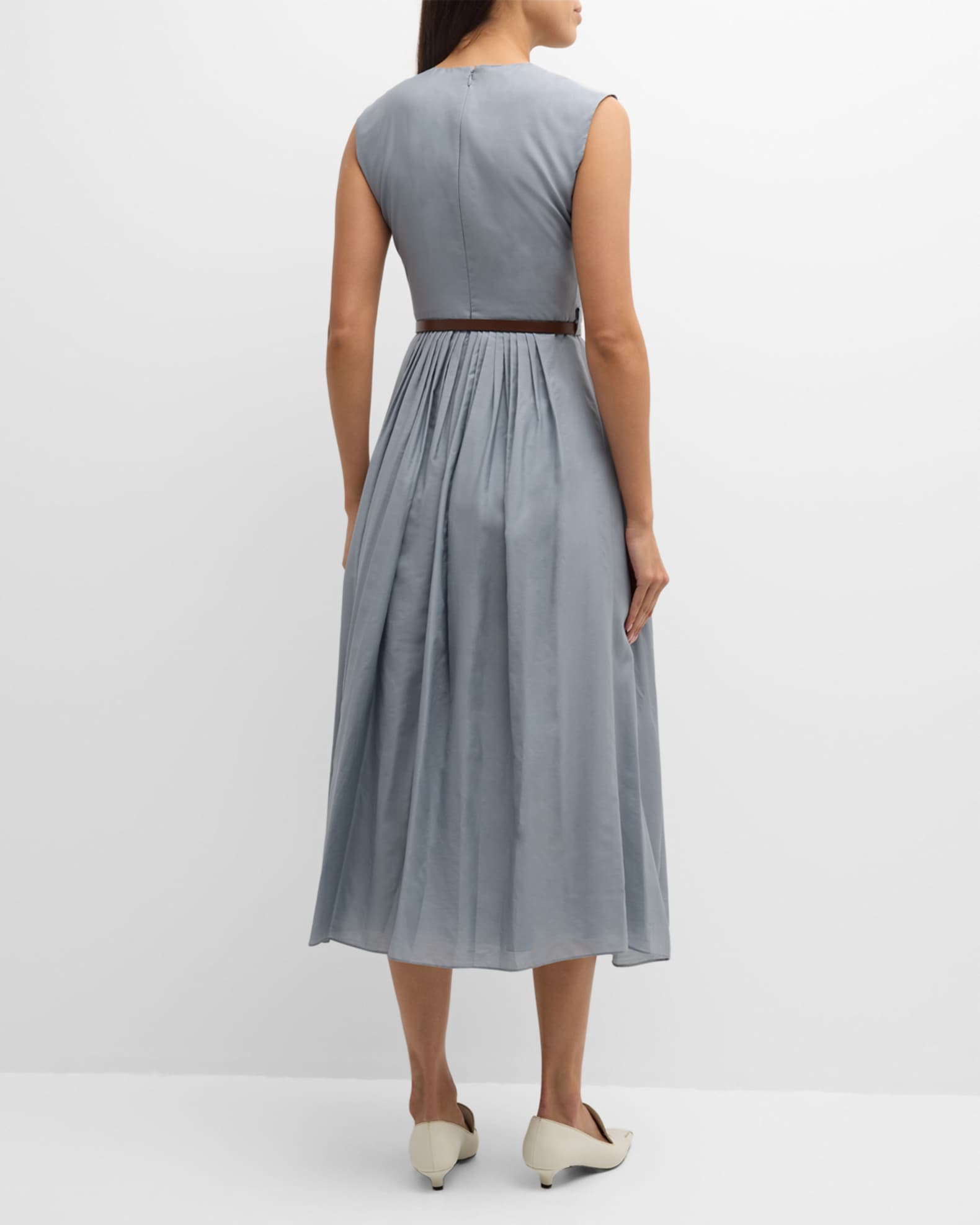 Emporio Armani Sleeveless Pleated A-Line Midi Dress | Neiman Marcus