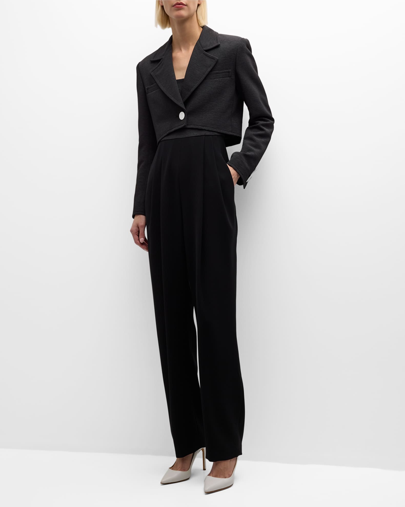 Emporio Armani Cropped Ribbed Techno Cady Jacket | Neiman Marcus