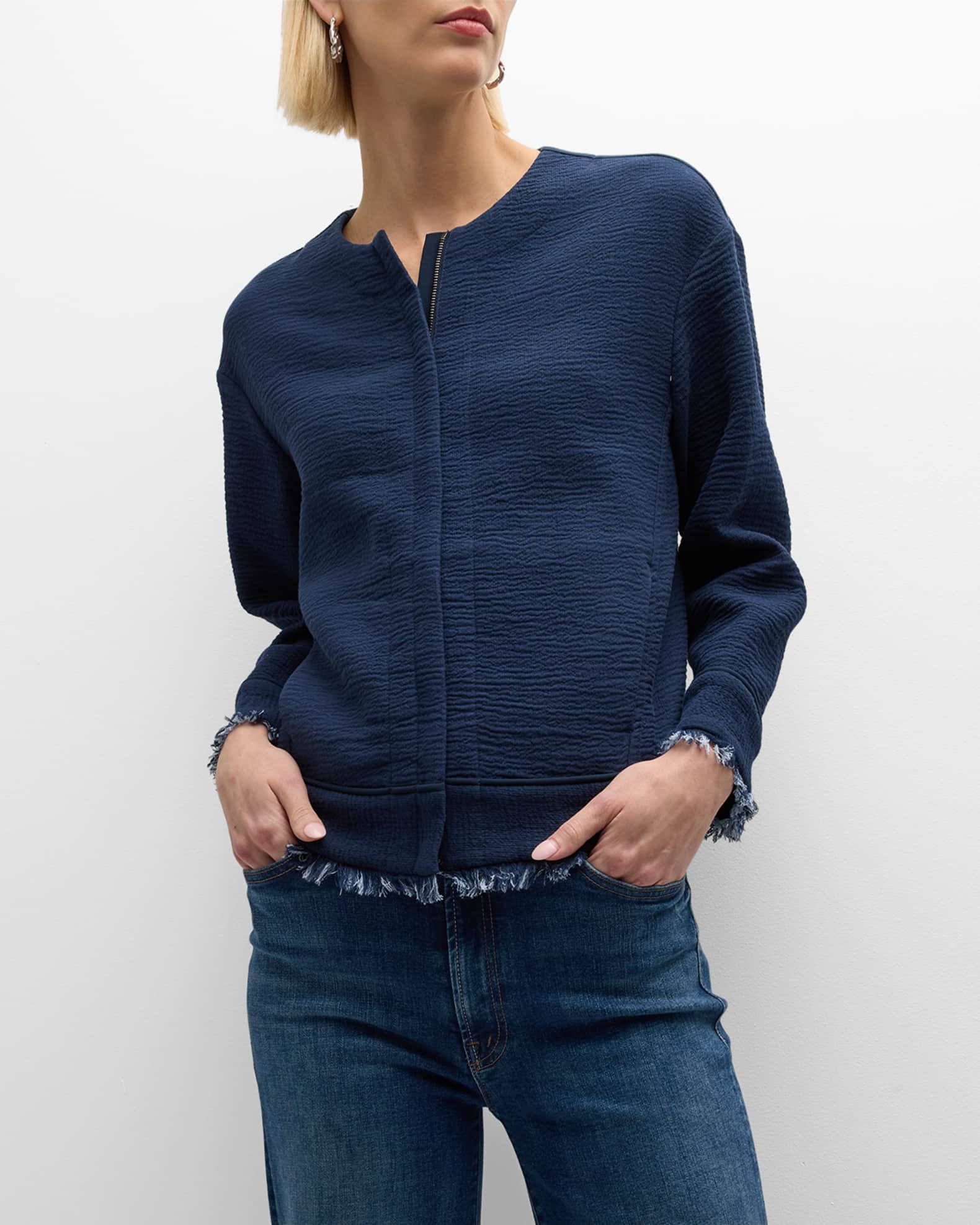 Emporio Armani Crinkled Fringe-Trim Jacket | Neiman Marcus