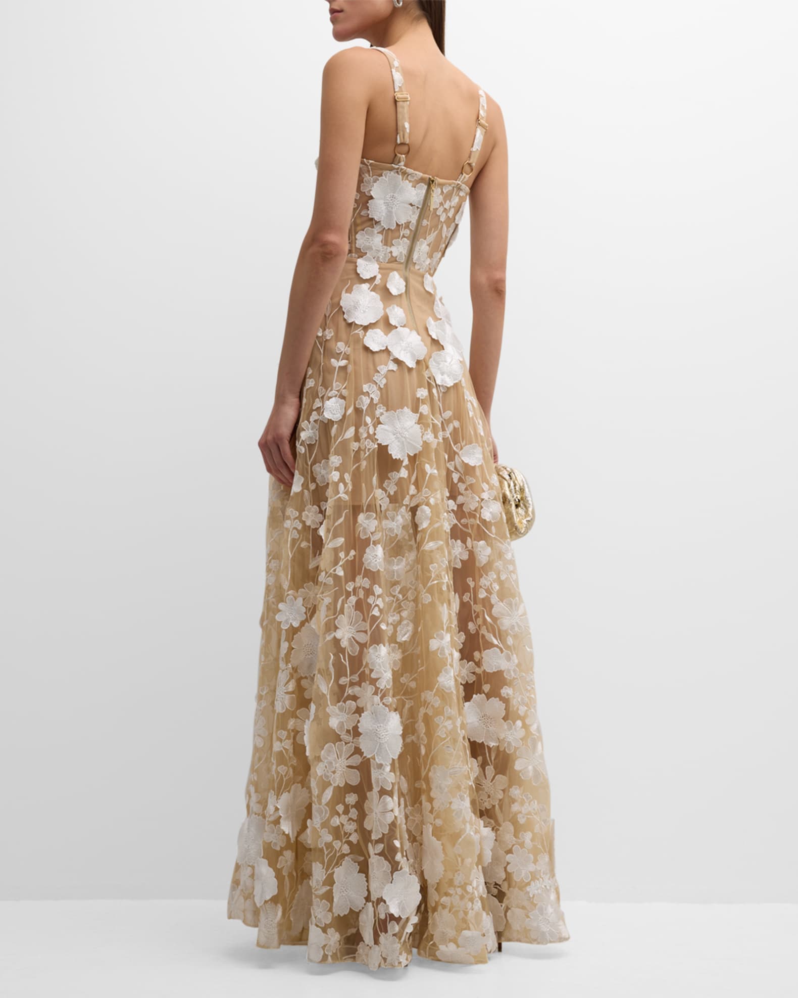 Bronx and Banco Jasmine Sleeveless Floral Applique Gown | Neiman Marcus