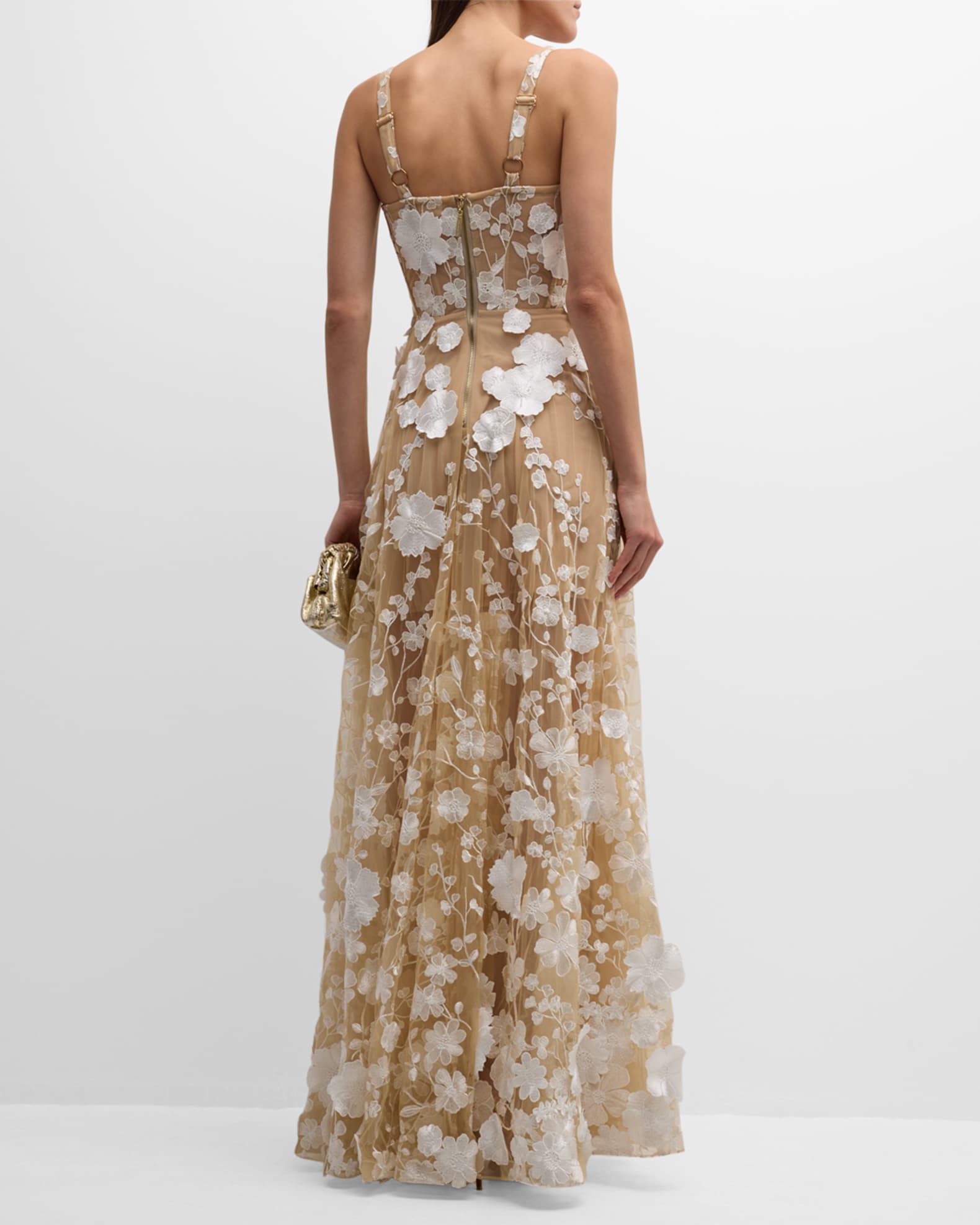 Bronx and Banco Jasmine Sleeveless Floral Applique Gown | Neiman Marcus