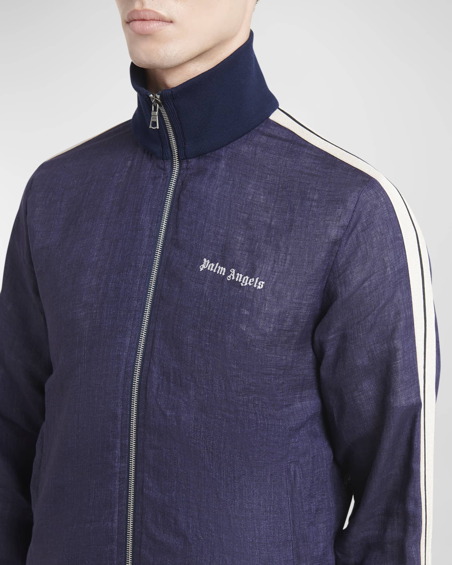 Palm Angels Men's Classic Logo Linen-Blend Track Jacket | Neiman Marcus