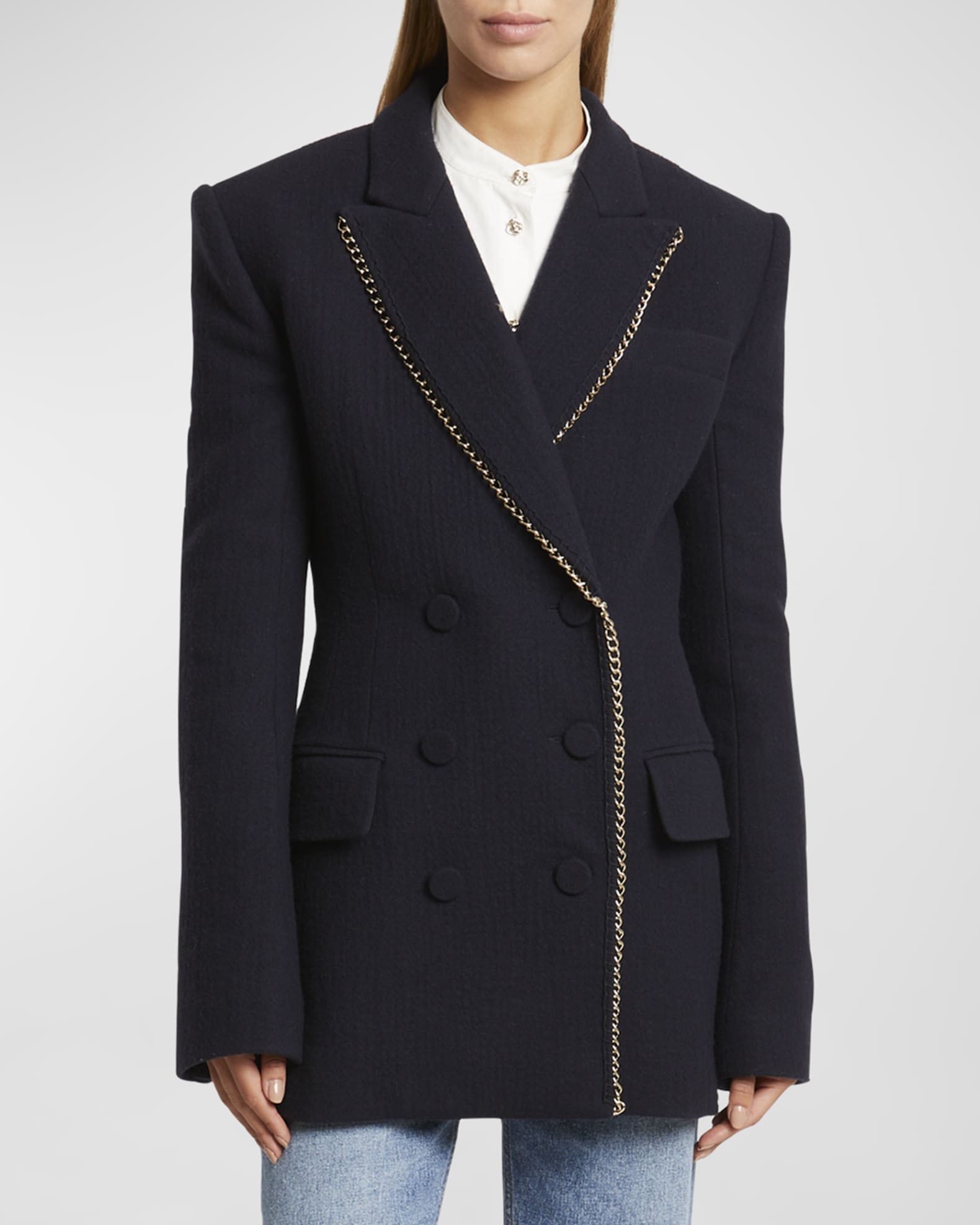 Chloe Wool Blazer with Chain Detail | Neiman Marcus
