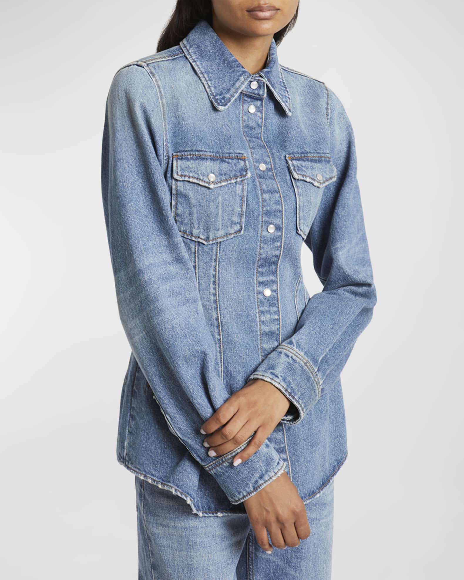 Chloe Fitted Denim Top | Neiman Marcus