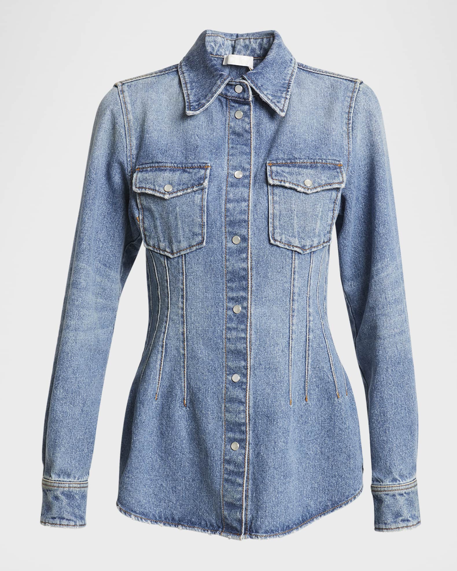 Chloe Fitted Denim Top | Neiman Marcus