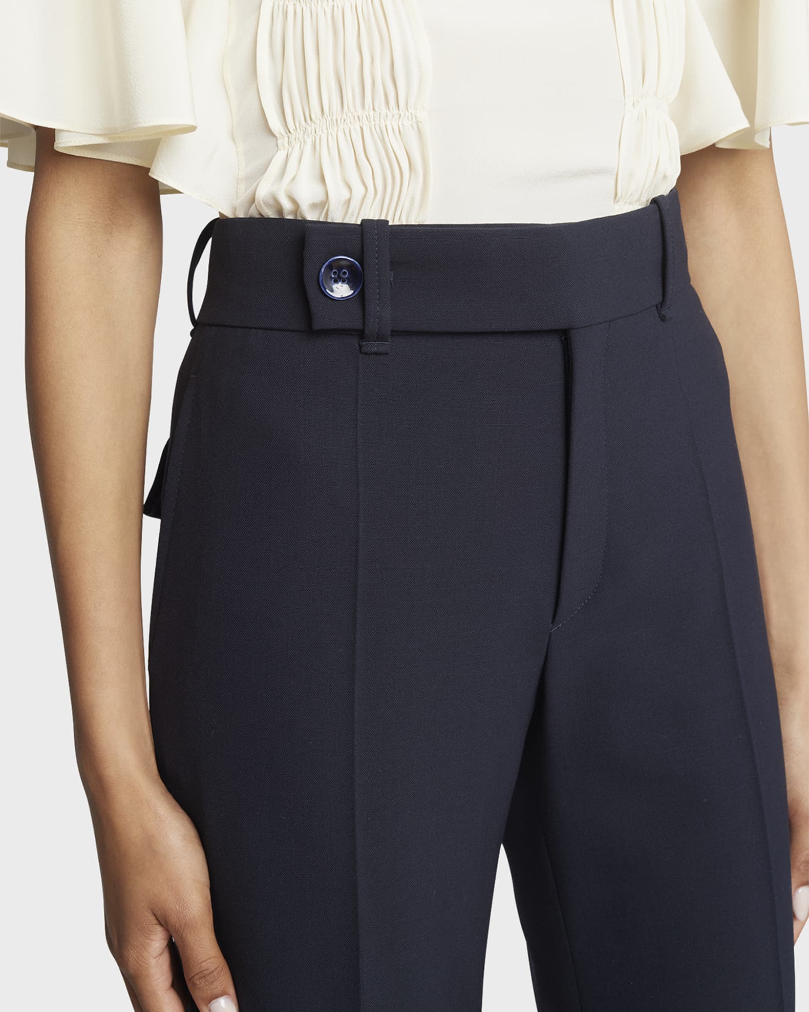 Chloe Wide-Leg Stretch Wool Trousers | Neiman Marcus
