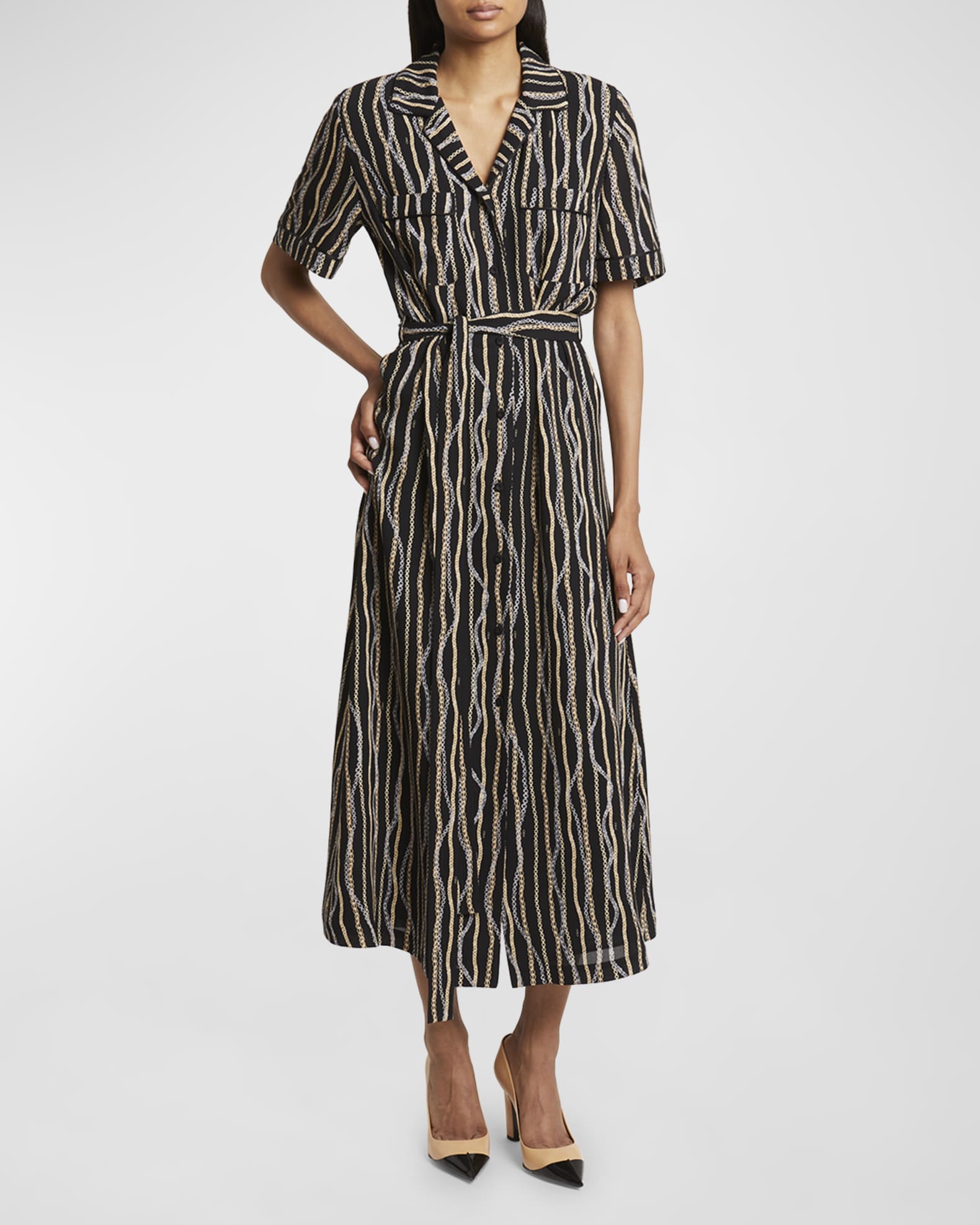 Chloe Chain Print Belted Shirtdress | Neiman Marcus