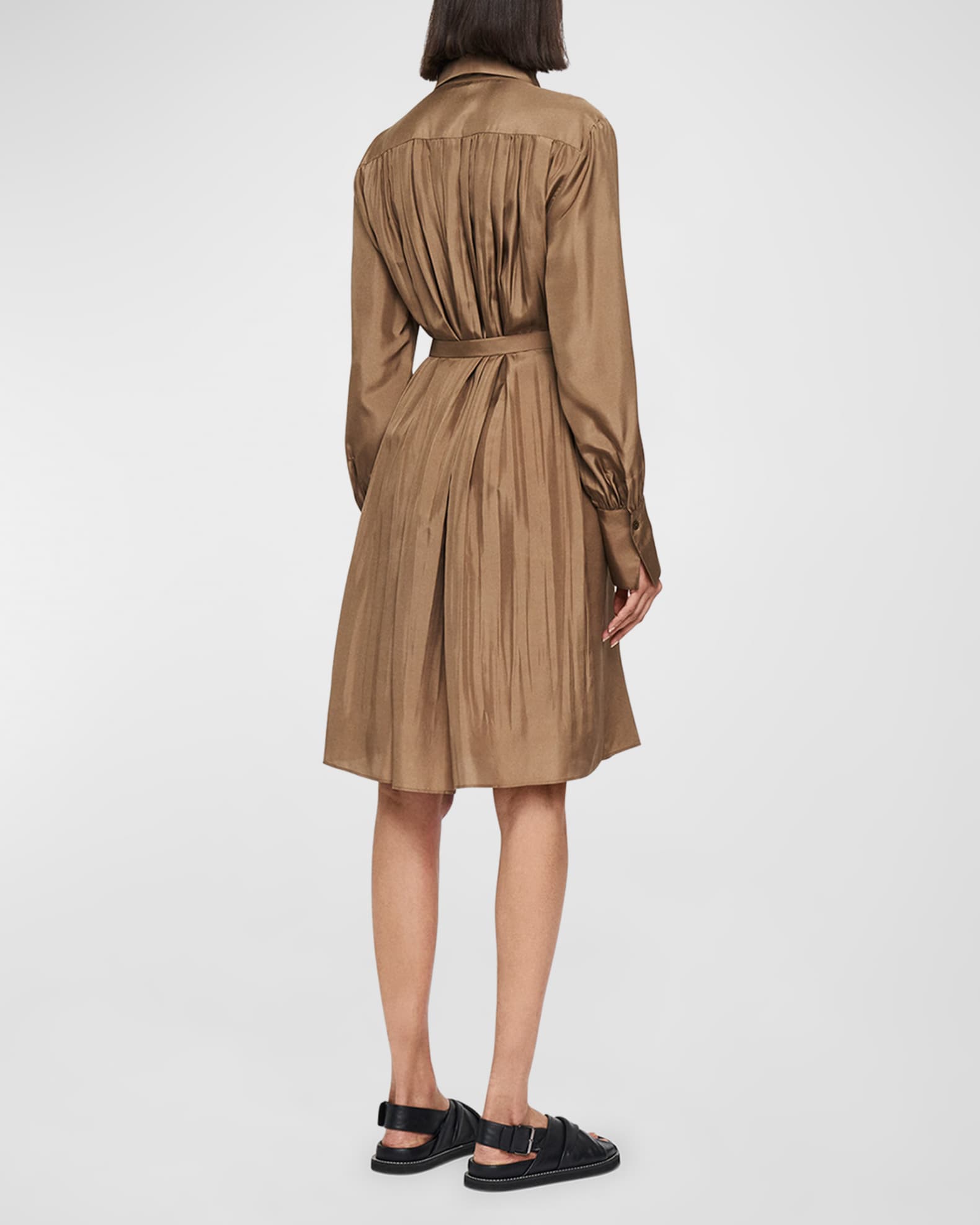 Joseph Danton Pleated Habotai Silk Midi Shirtdress | Neiman Marcus