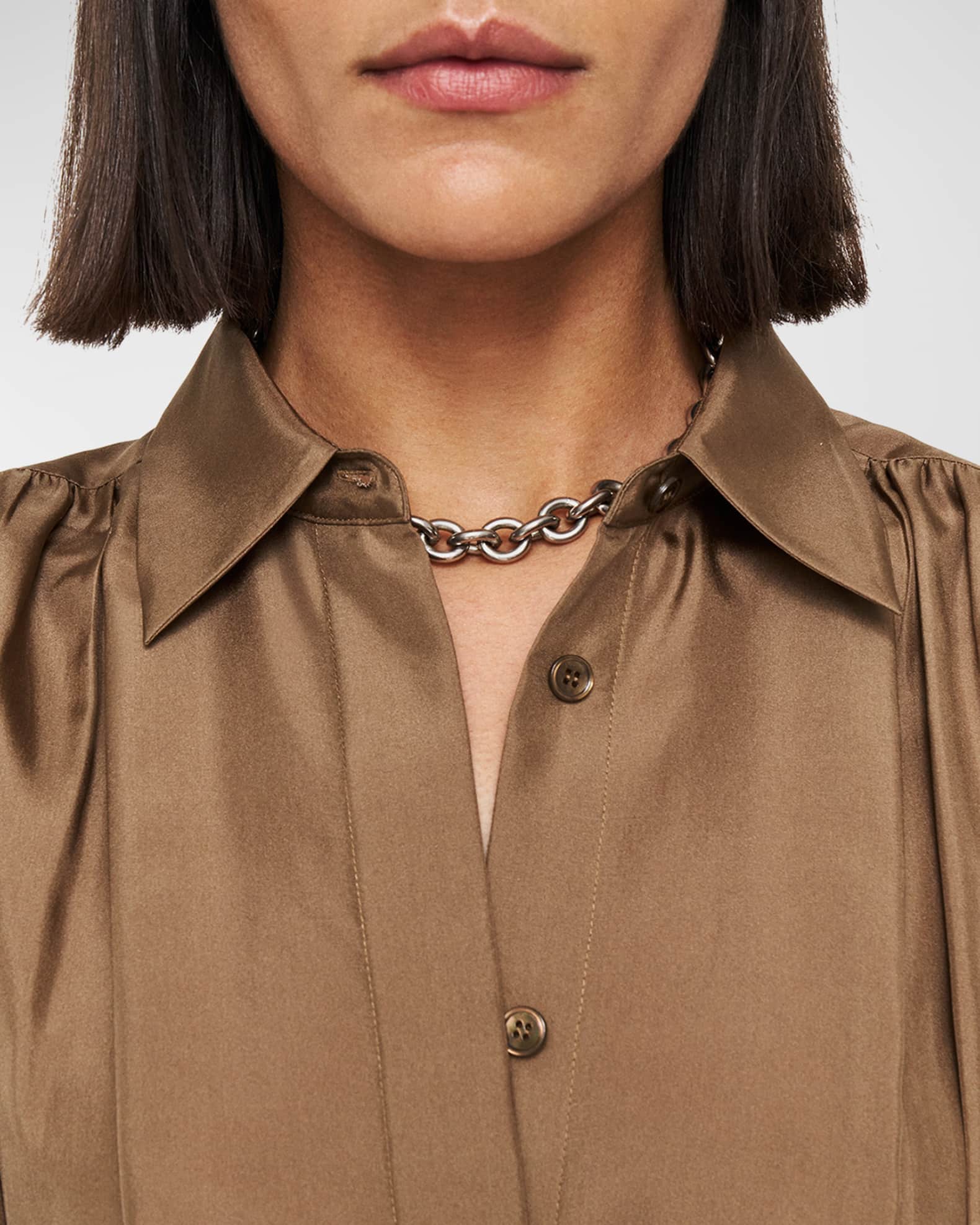 Joseph Danton Pleated Habotai Silk Midi Shirtdress | Neiman Marcus