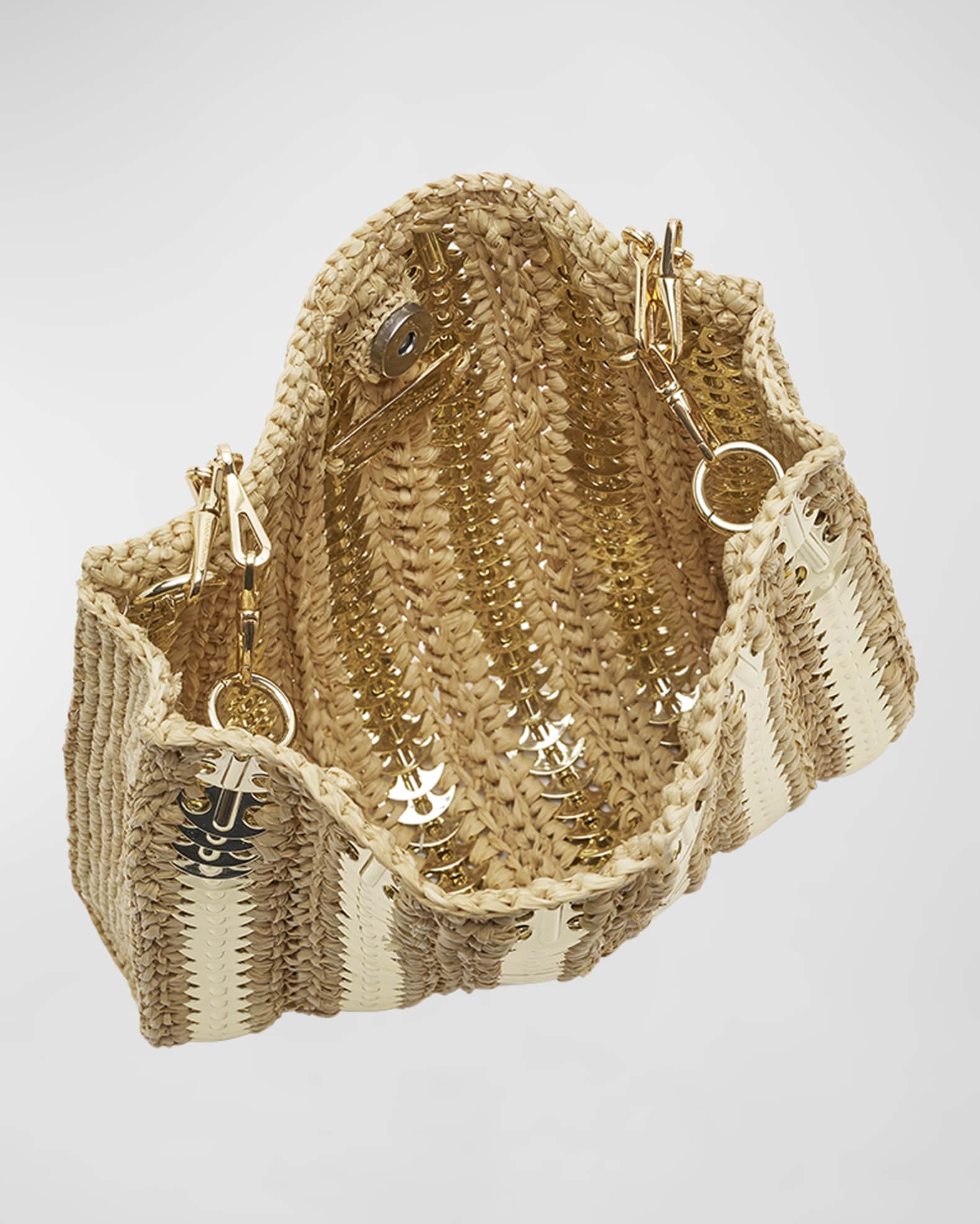 Rabanne Sac Disc-Link Raffia Shoulder Bag | Neiman Marcus