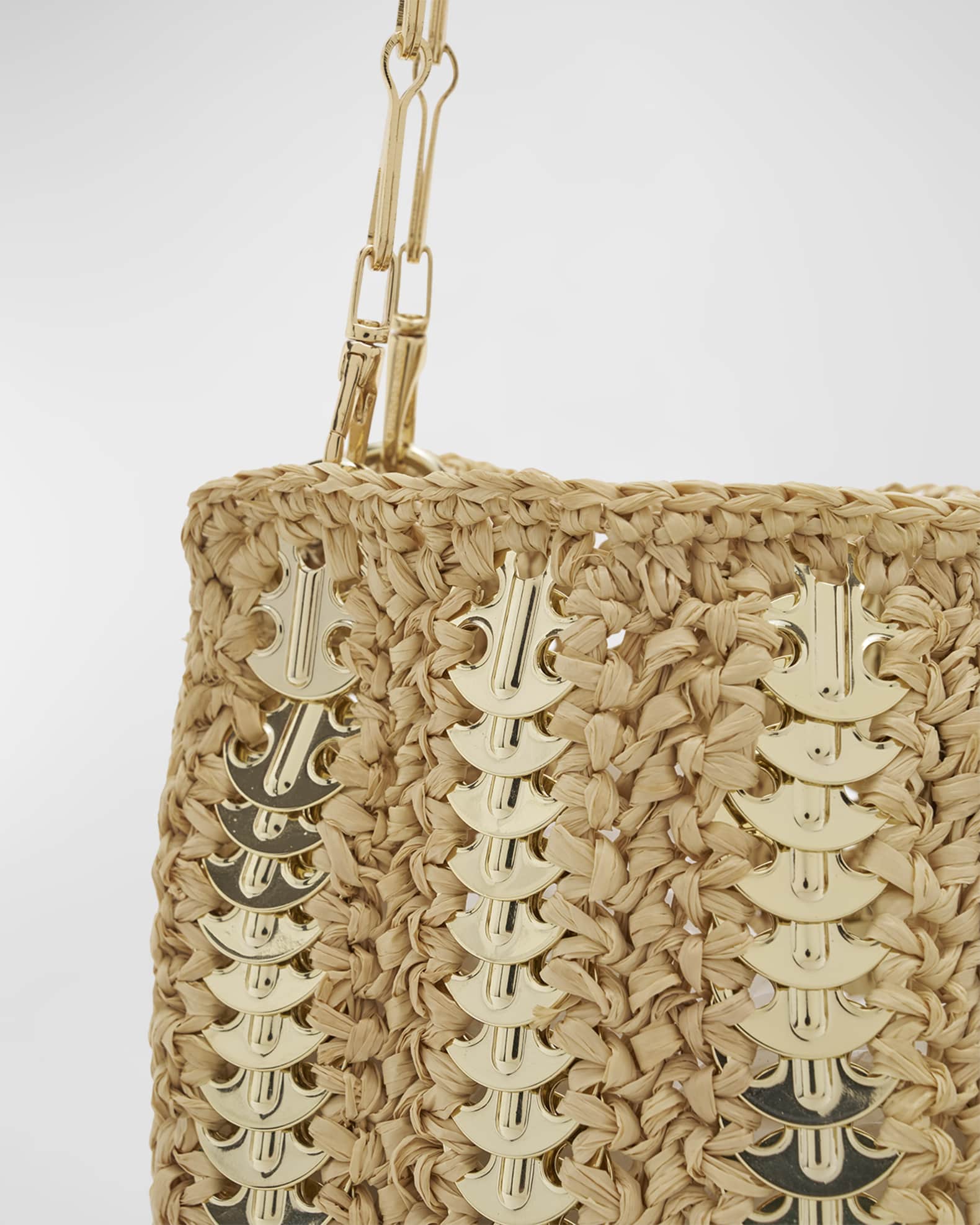 Rabanne Sac Disc-Link Raffia Shoulder Bag | Neiman Marcus
