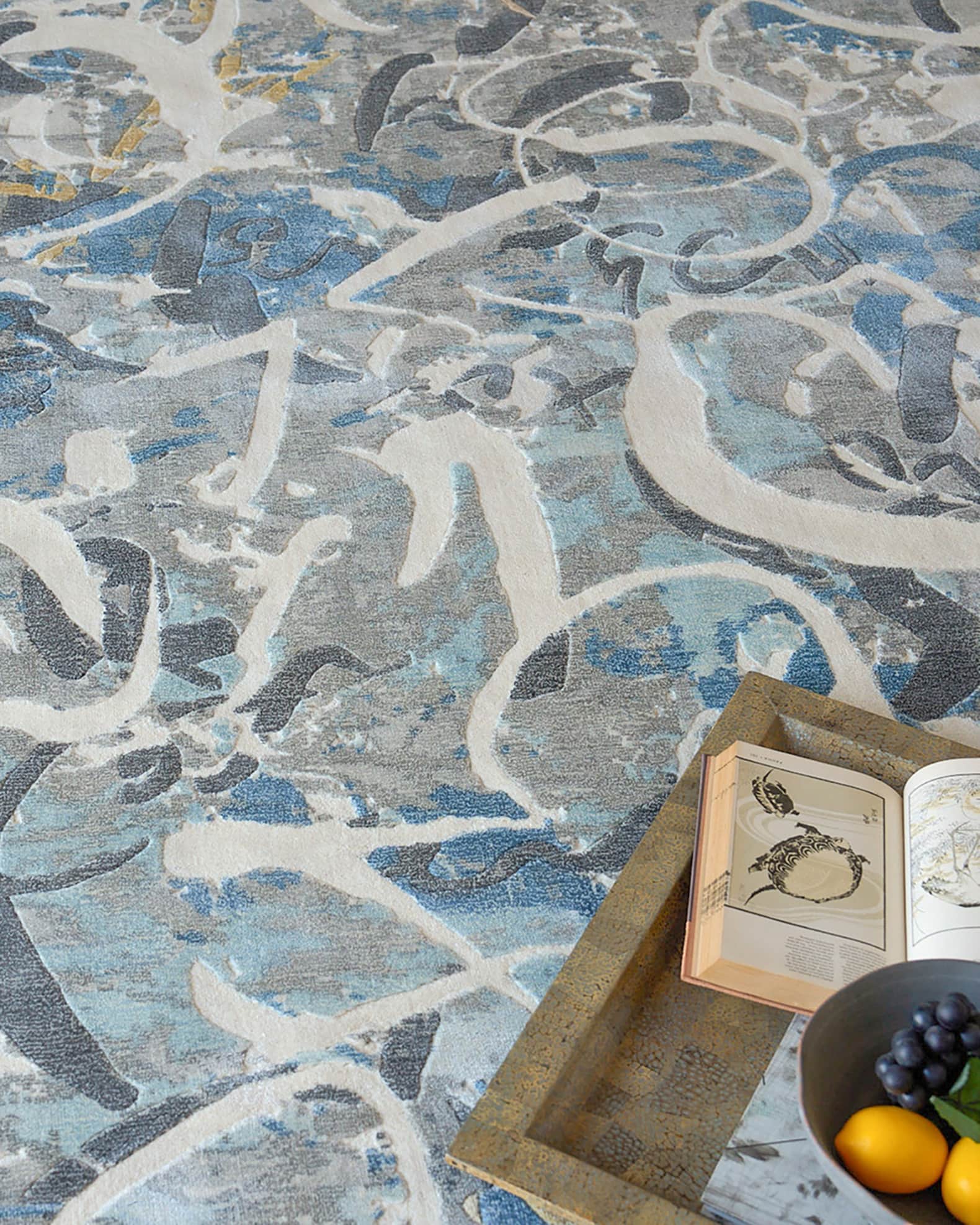 Gianni Hand-Loomed Silver & Blue Rug Collection | Neiman Marcus
