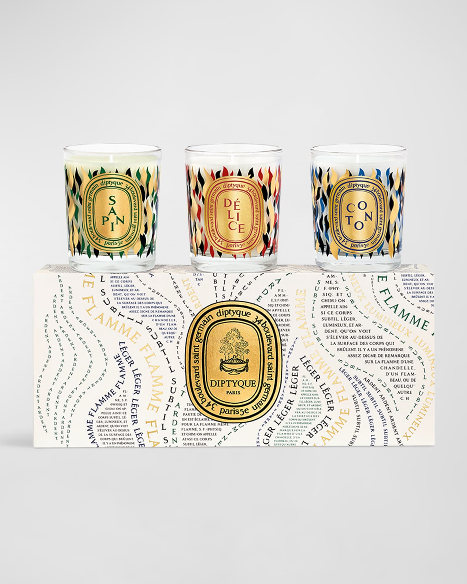 DIPTYQUE Sapin (Pine), Coton (Cotton) & Delice Holiday Candle Gift Set ...