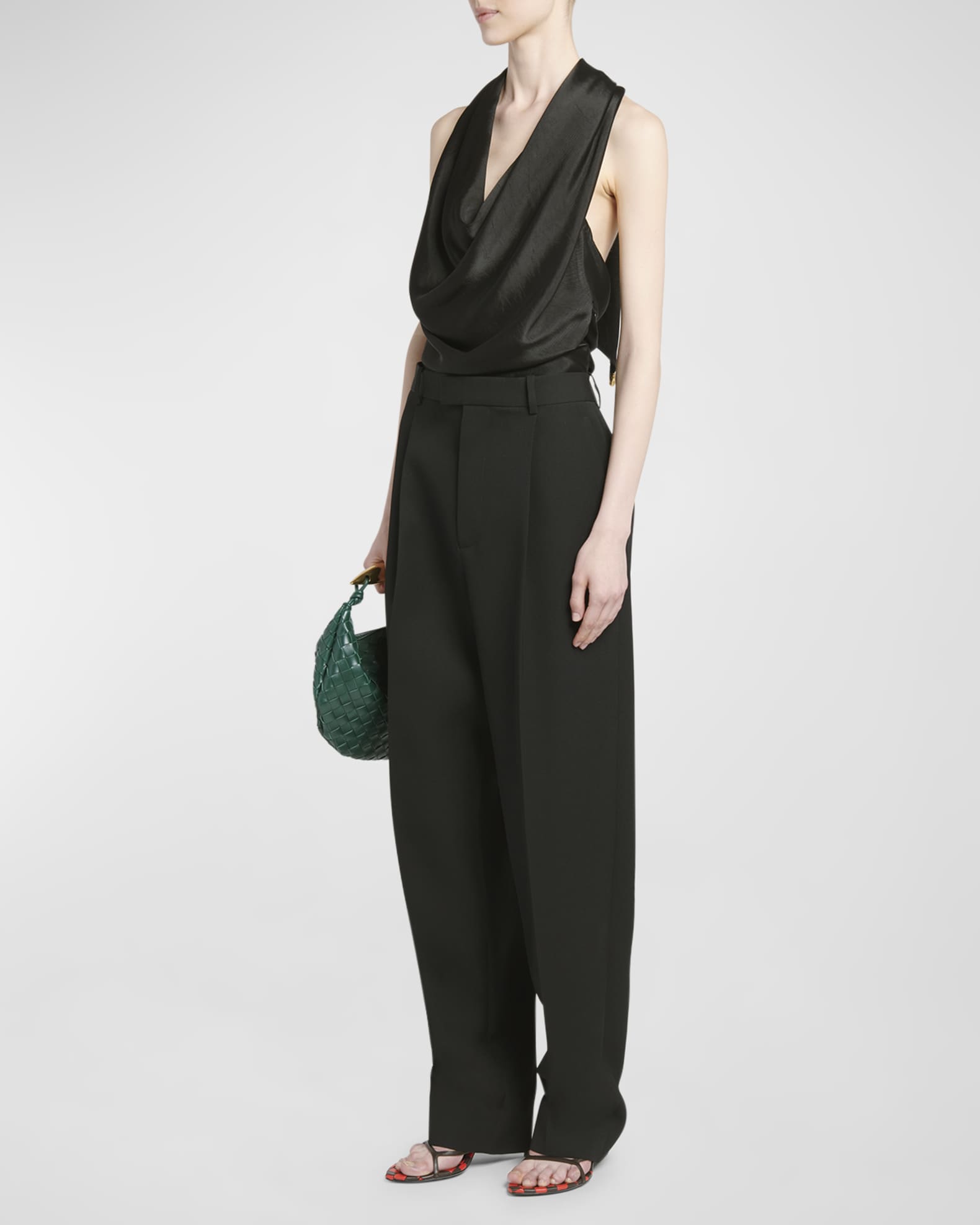 Bottega Veneta Draped Cowl-Neck Fluid Twill Halter Top | Neiman Marcus