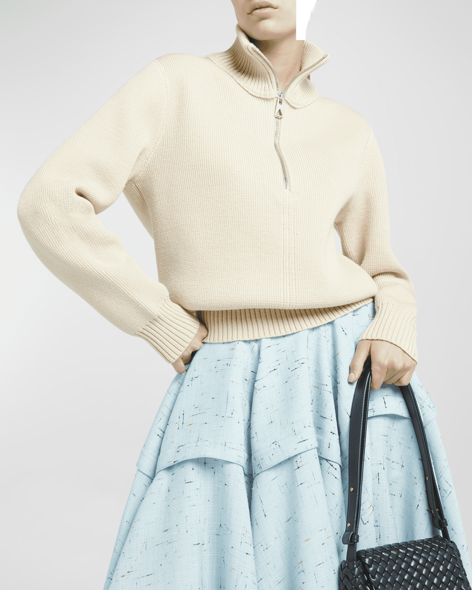 Bottega Veneta Dry Wool Ribbed Half-Zip Sweater | Neiman Marcus