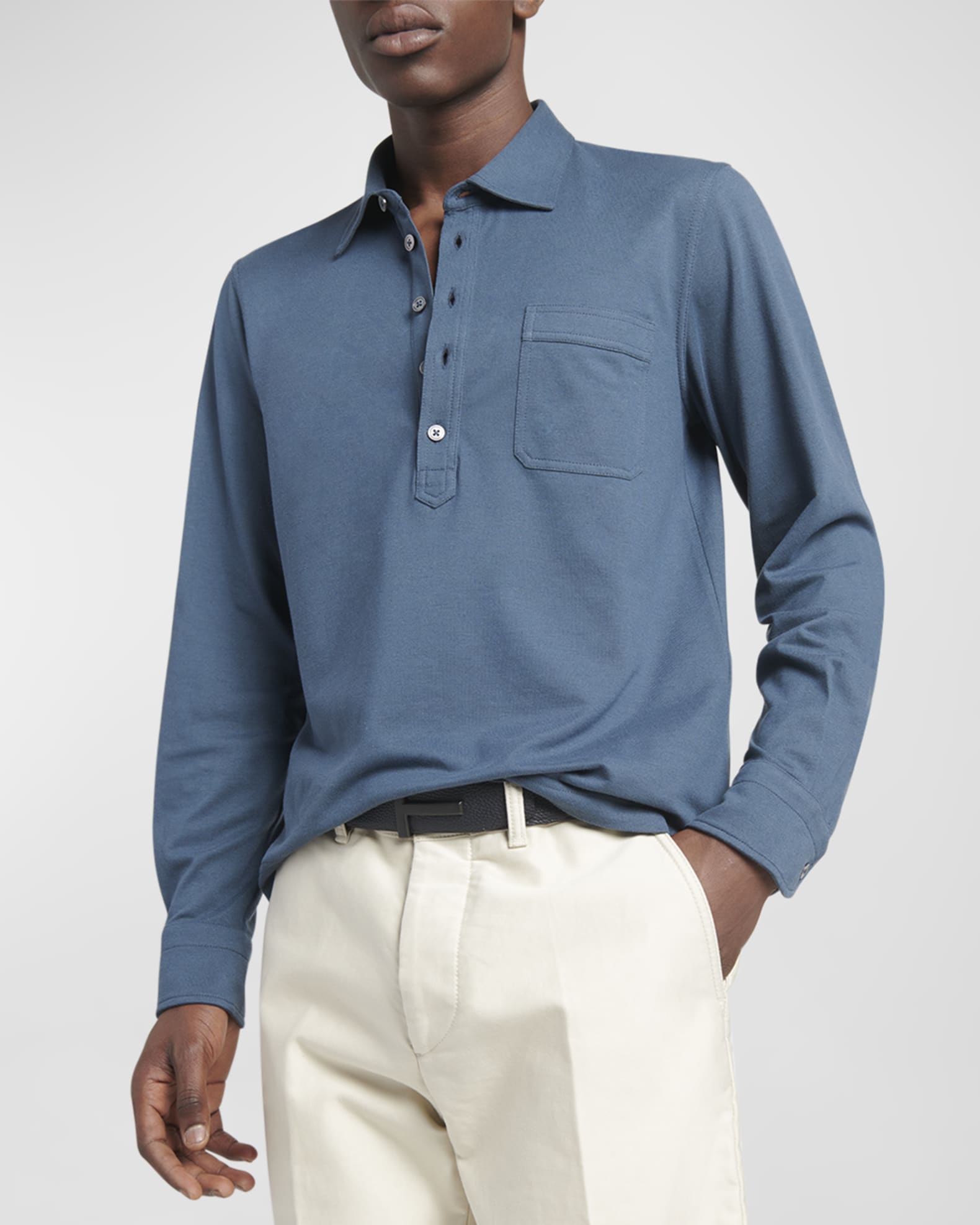 TOM FORD Men's Cotton-Silk Pique Polo Shirt | Neiman Marcus