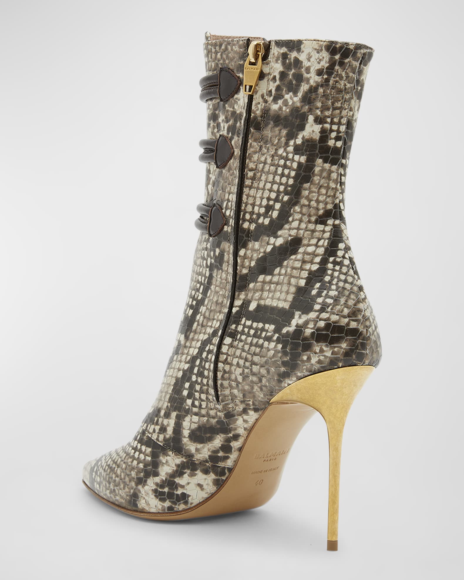 Balmain Alma Python-Embossed Ankle Booties | Neiman Marcus