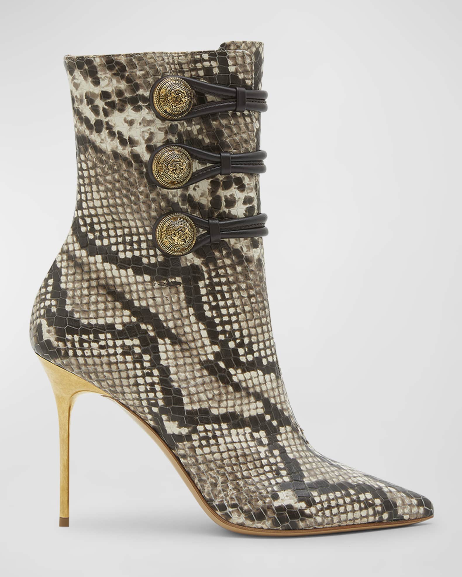 Balmain Alma Python-Embossed Ankle Booties | Neiman Marcus