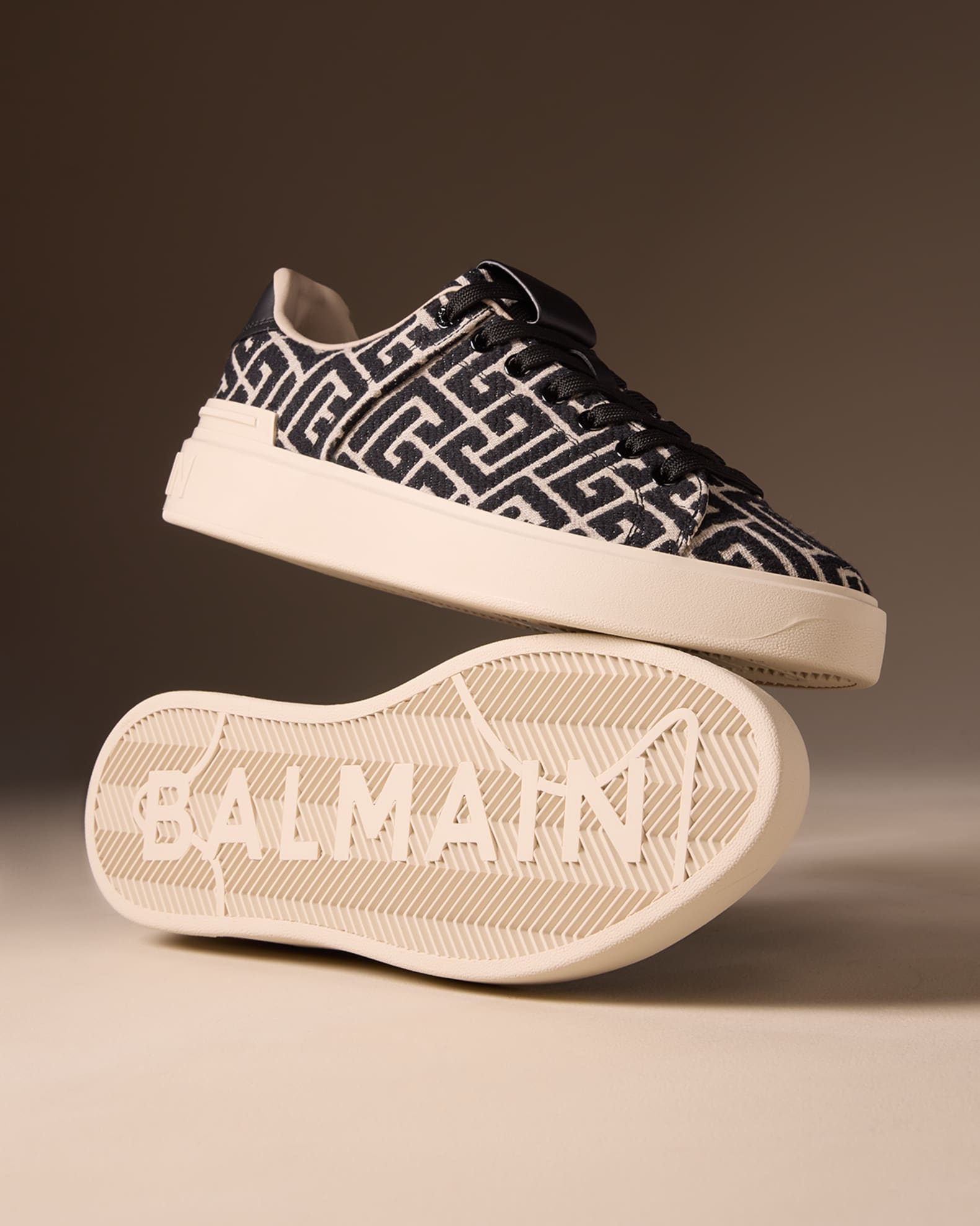 Balmain B Court Monogram Jacquard Low-Top Sneakers | Neiman Marcus