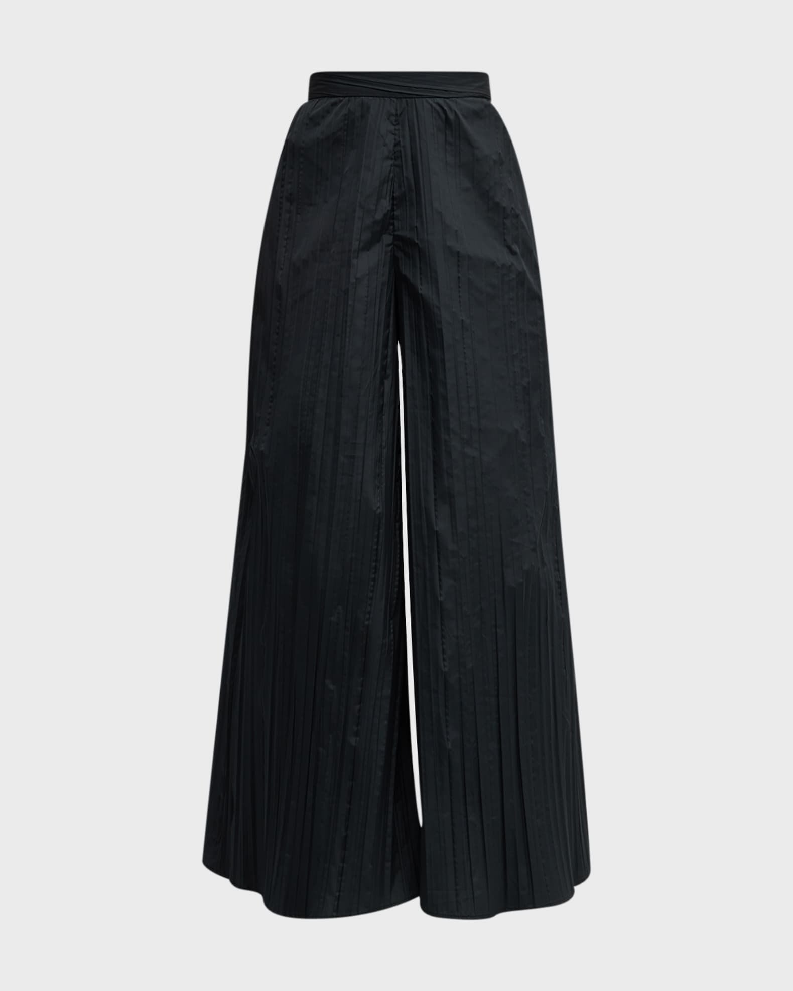 Natori High-Rise Wide-Leg Pleated Taffeta Pants | Neiman Marcus
