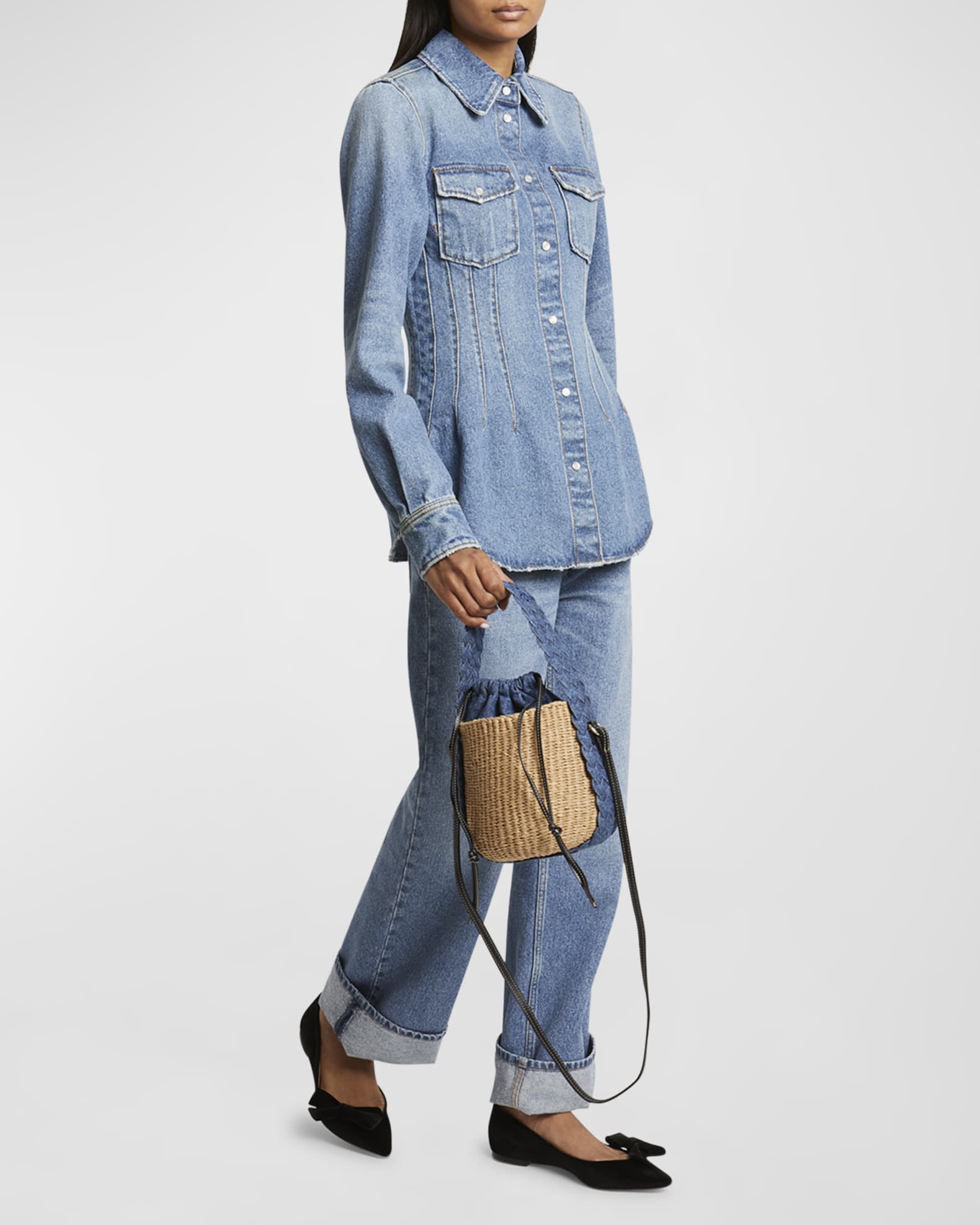 Chloe x Mifuko Woody Small Basket Bag with Braided Denim Handles ...