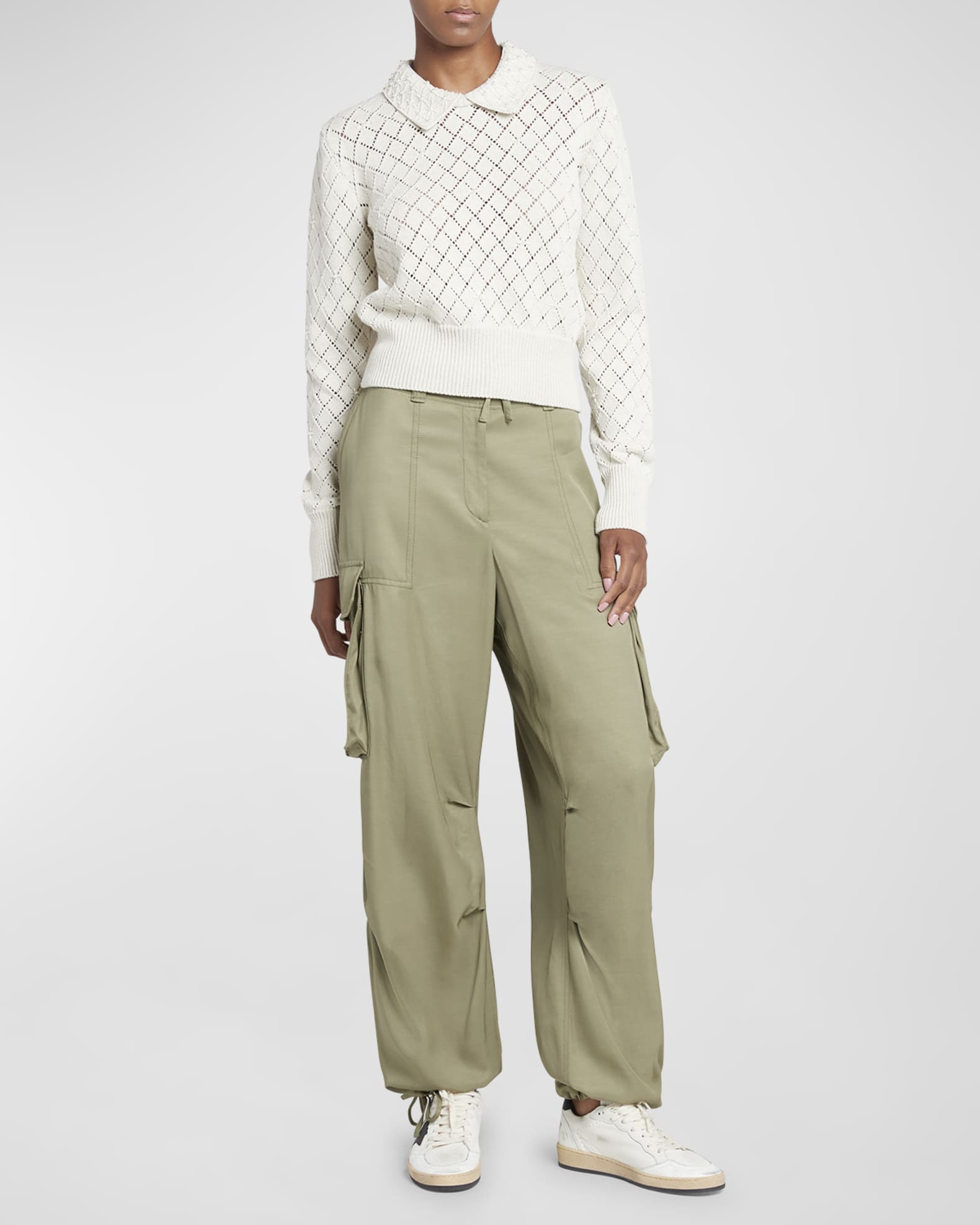 Golden Goose Journey Pearl-Embellished Cropped Argyle Sweater | Neiman ...