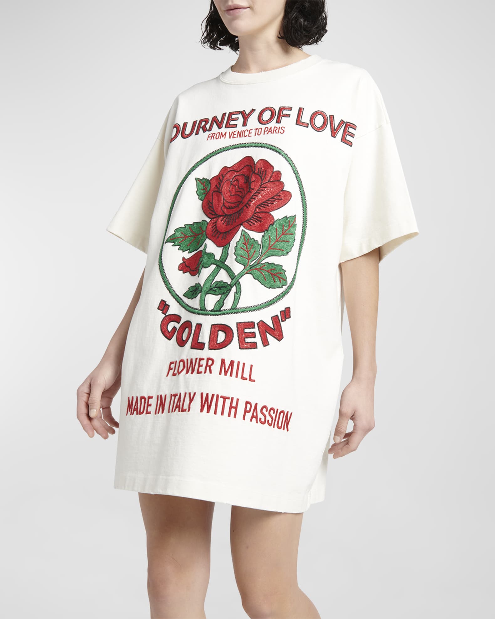 Golden Goose Journey Short-Sleeve Embroidered T-Shirt Dress | Neiman Marcus