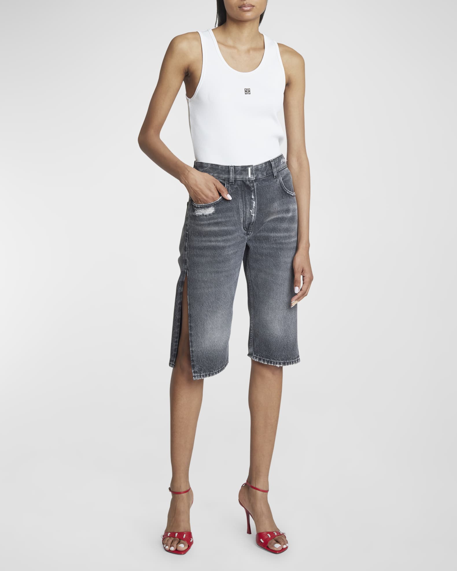 Givenchy Straight-Fit Long Jean Shorts | Neiman Marcus