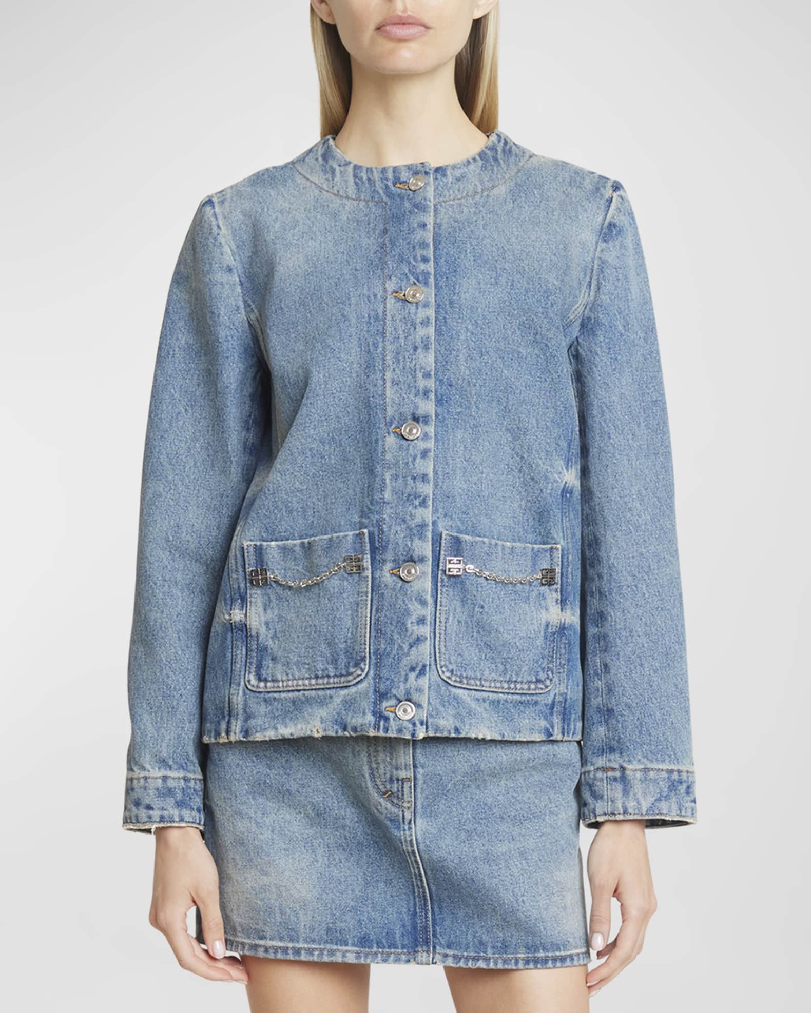 Givenchy Jean Jacket with 4G Chain Detail | Neiman Marcus
