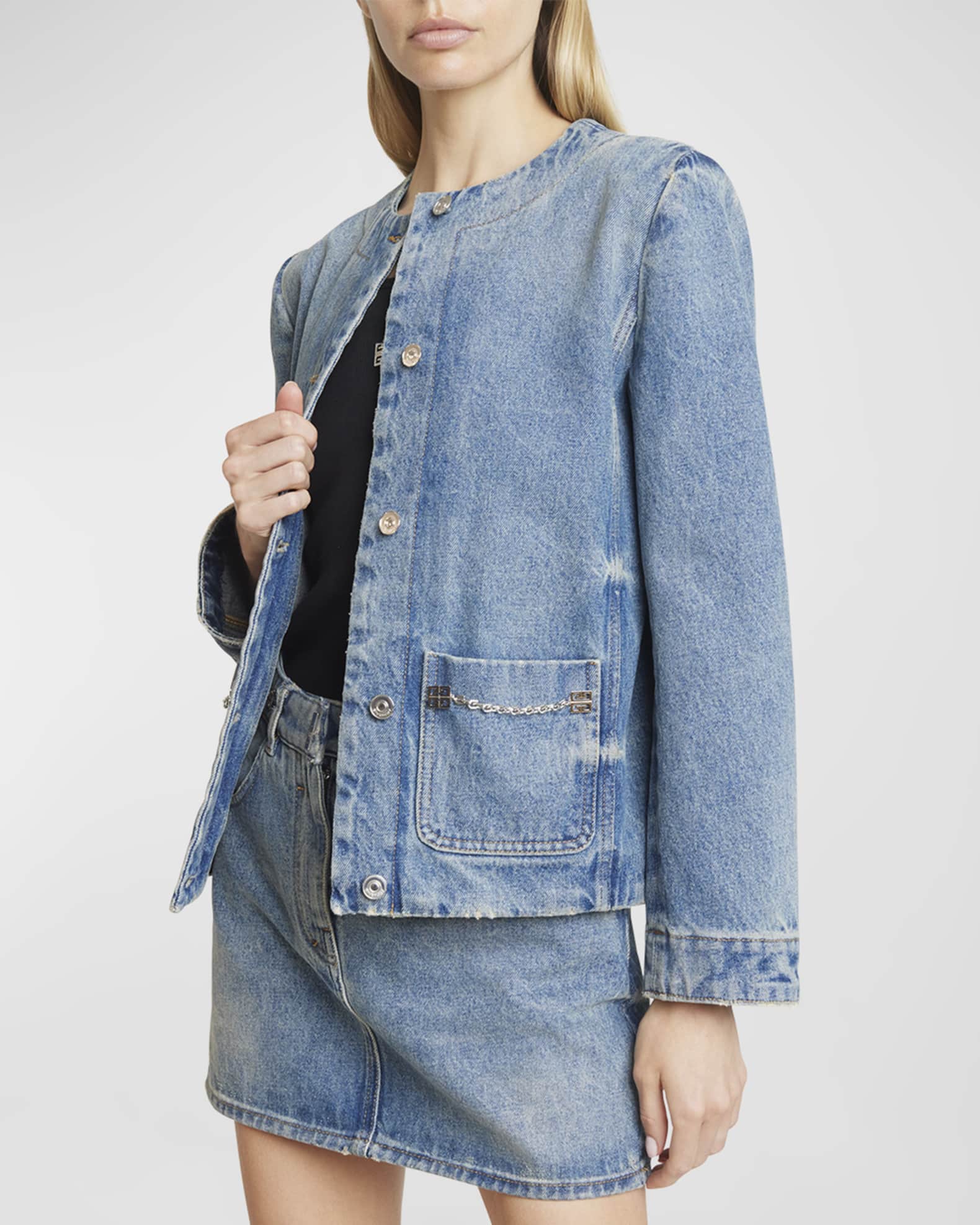 Givenchy Jean Jacket with 4G Chain Detail | Neiman Marcus